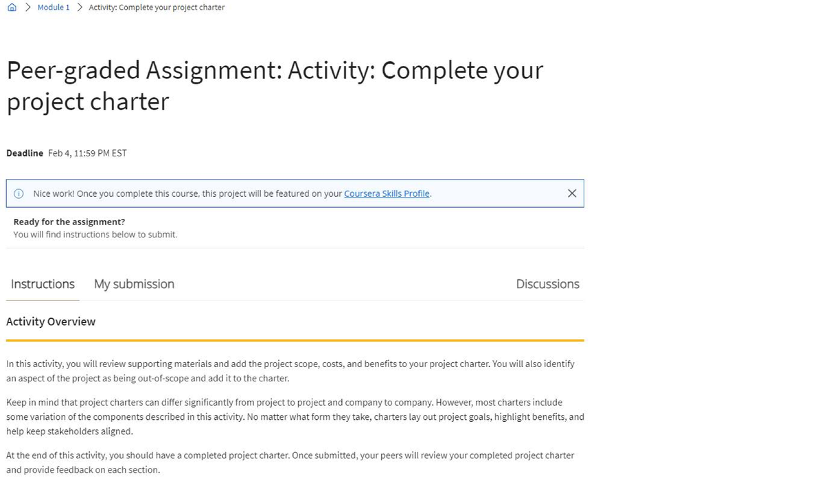 Screenshot 1 - Create a charter for the following scenario: Now that ...