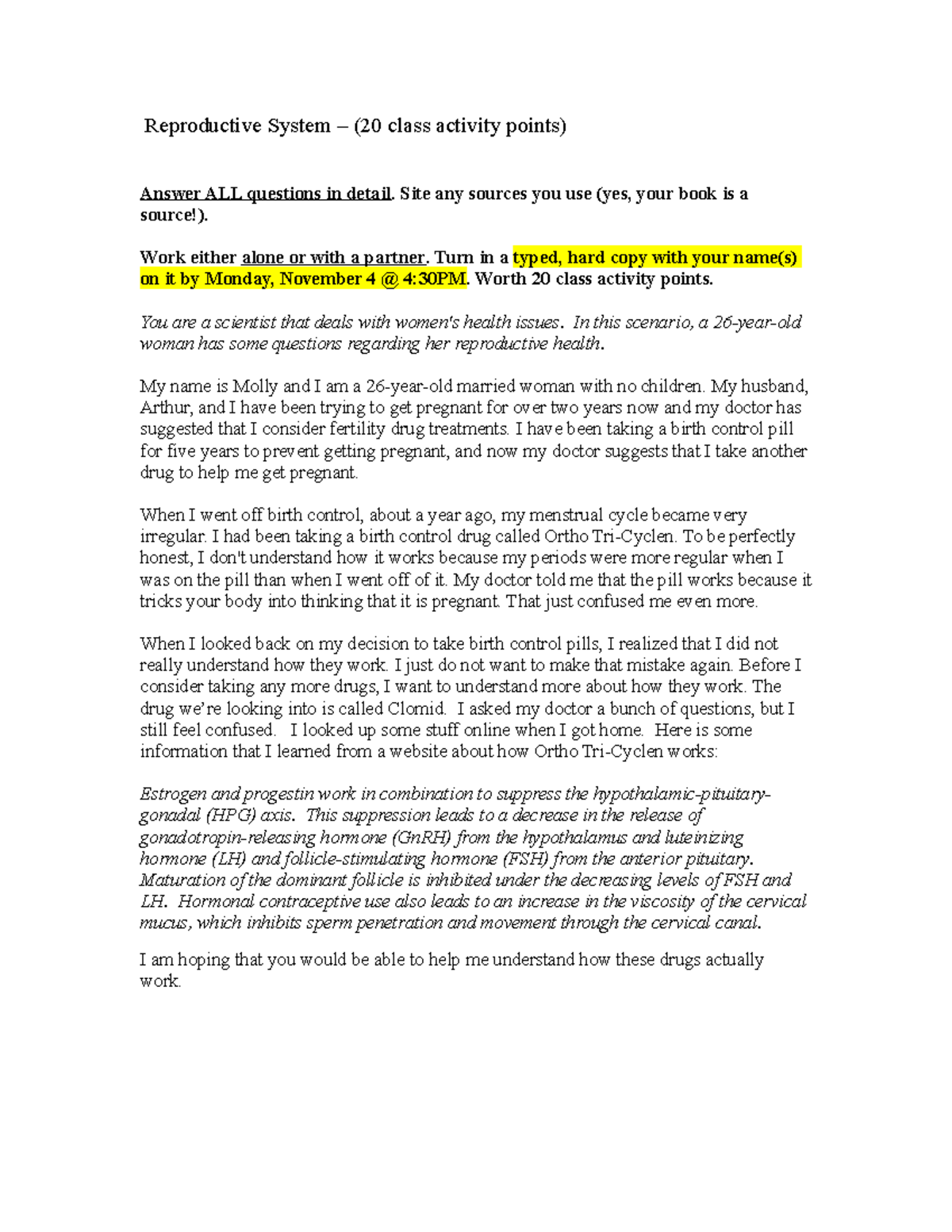 Reproductive Case Study-1 - Reproductive System (20 class activity ...