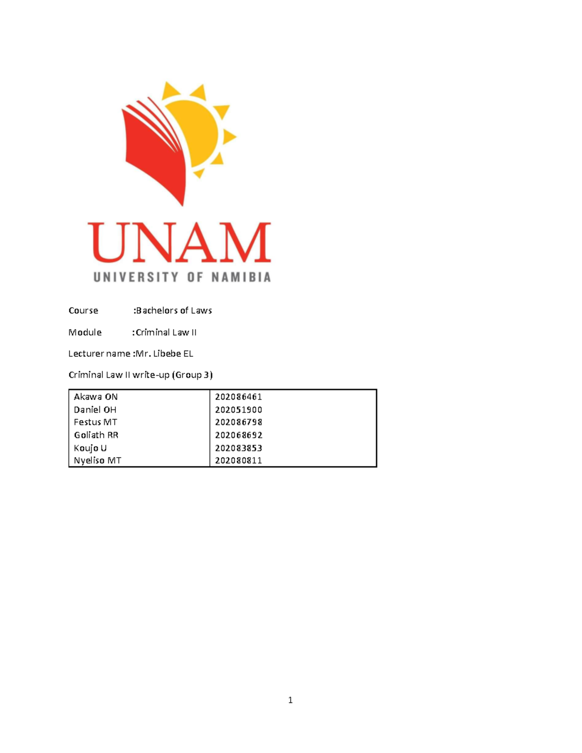 Criminal law II write-up - Course :Bachelors of Laws Module :Criminal ...