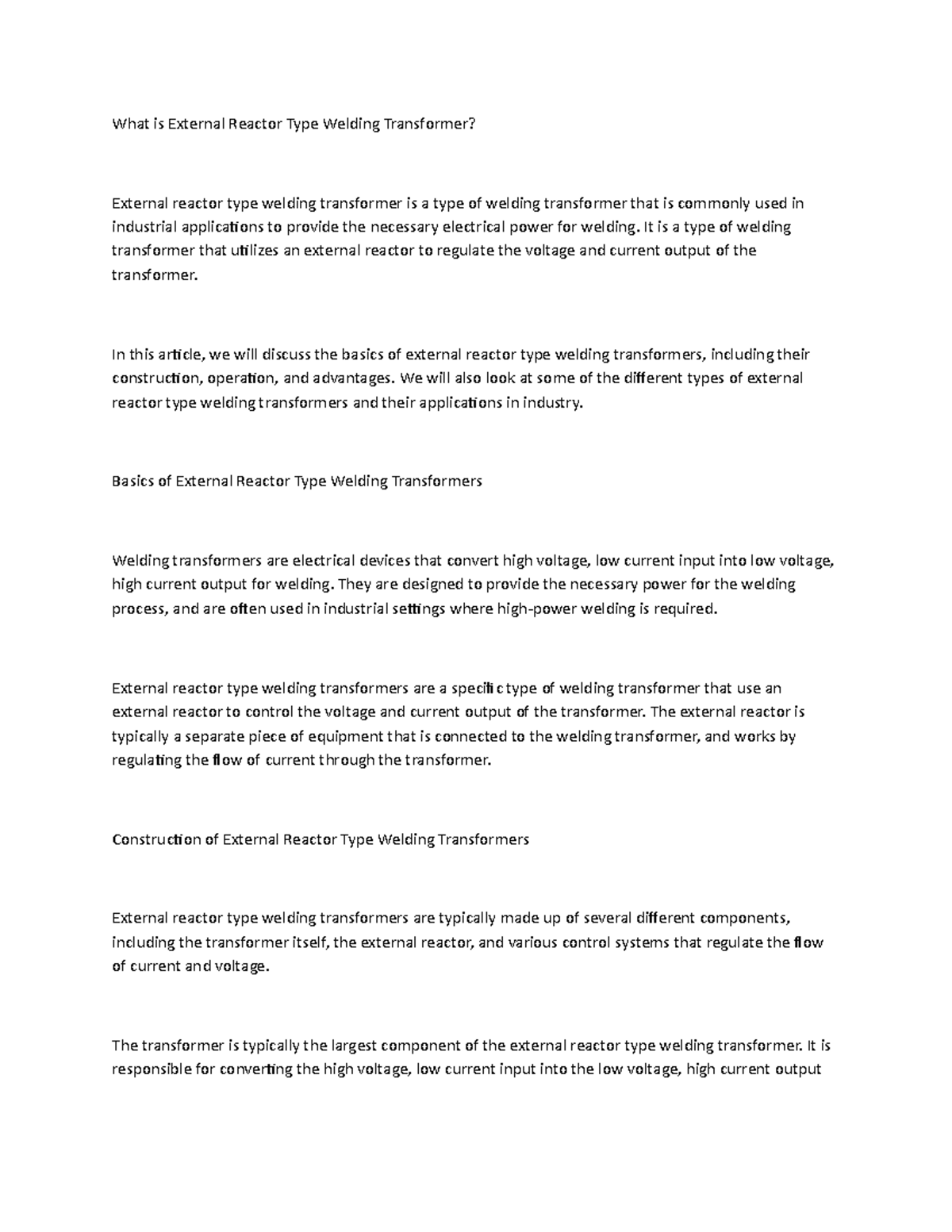 What is External Reactor Type Welding Transformer? - It is a type of ...