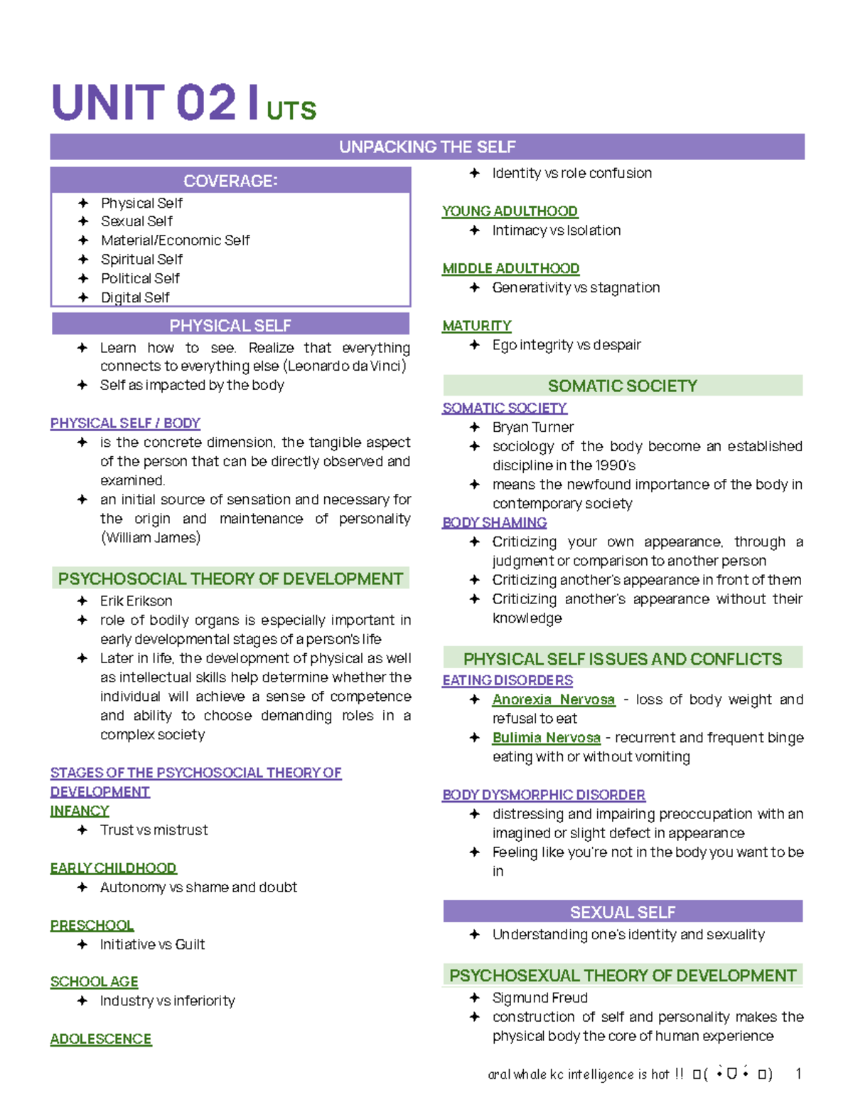 [UTS] unit 2 - UTS Unit 2 - UNIT 02 | UTS UNPACKING THE SELF COVERAGE Physical Self Sexual Self ...