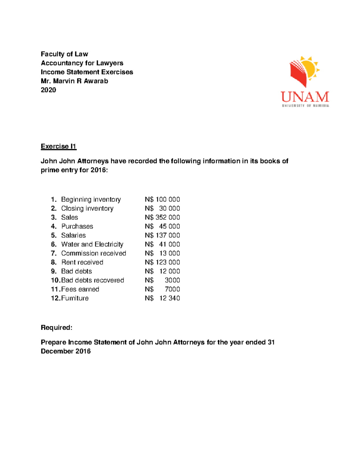 Income Statement - Submitted for practical reasons only. - Faculty of ...