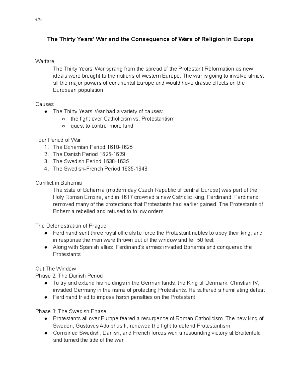 The Thirty Years’ War - The war is going to involve almost all the ...