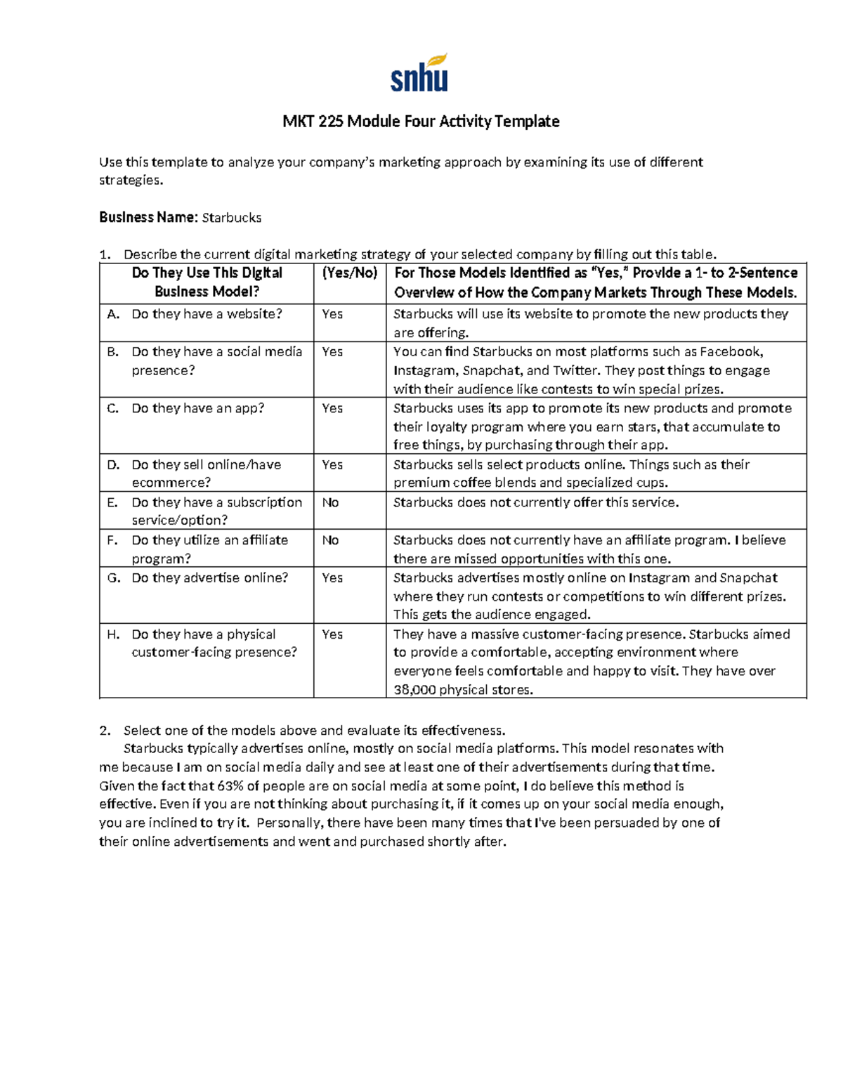 4-2 MKT 225 assignment - MKT 225 Module Four Activity Template Use this ...
