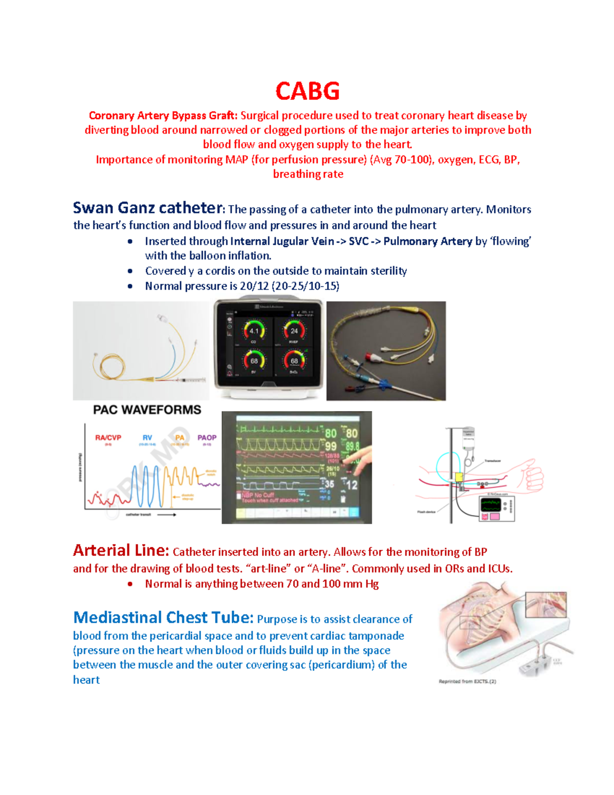 Open Heart Surgery Study Sheet - CABG Coronary Artery Bypass Graft ...
