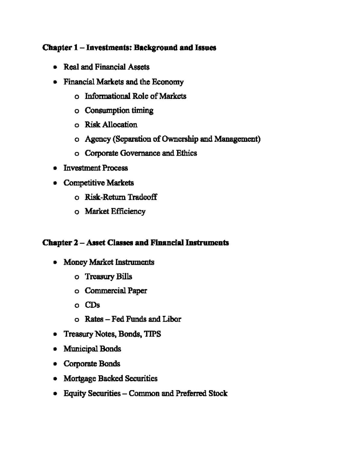 Fin 340 exam 1 review - Chapter 1 Investments: Background and Issues ...