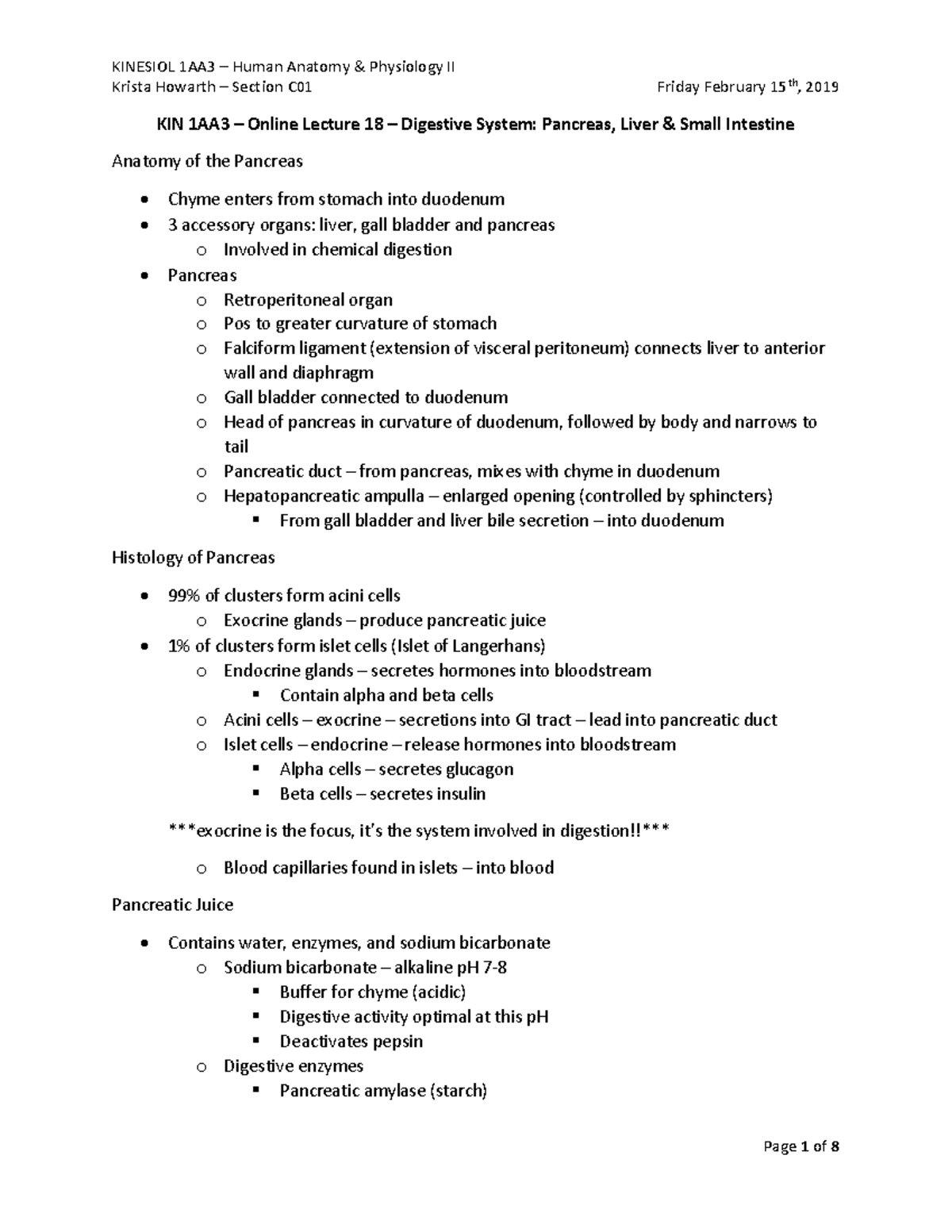 KIN 1AA3 - Online Lecture 18 - Krista Howarth – Section C01 Friday ...