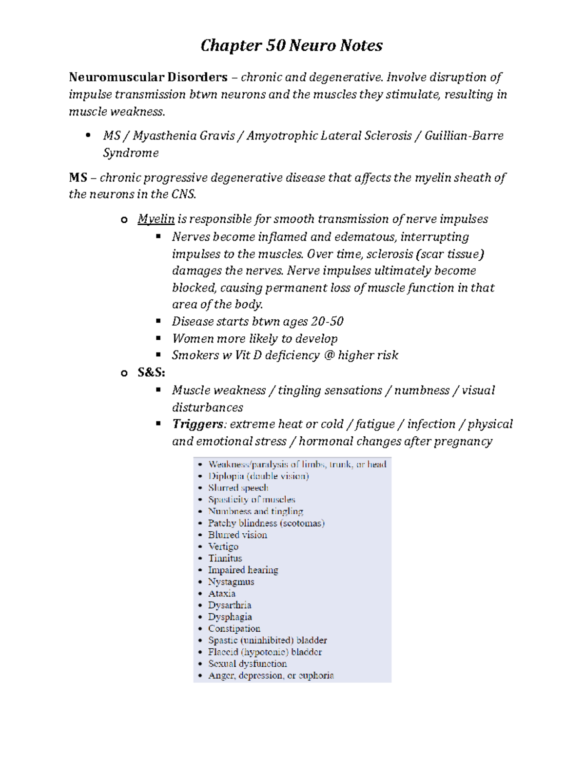 Chapter 50 Neuro Notes - Nursing care of patients with peripheral ...