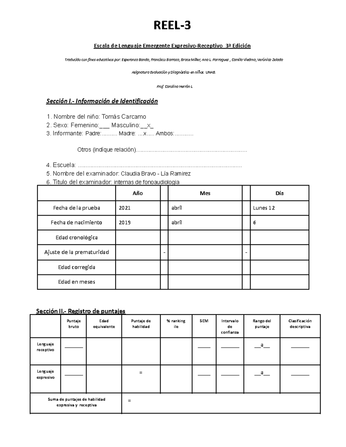 REEL-3 - Escala reel - Introduccion A La Fonoaudiologia - Studocu