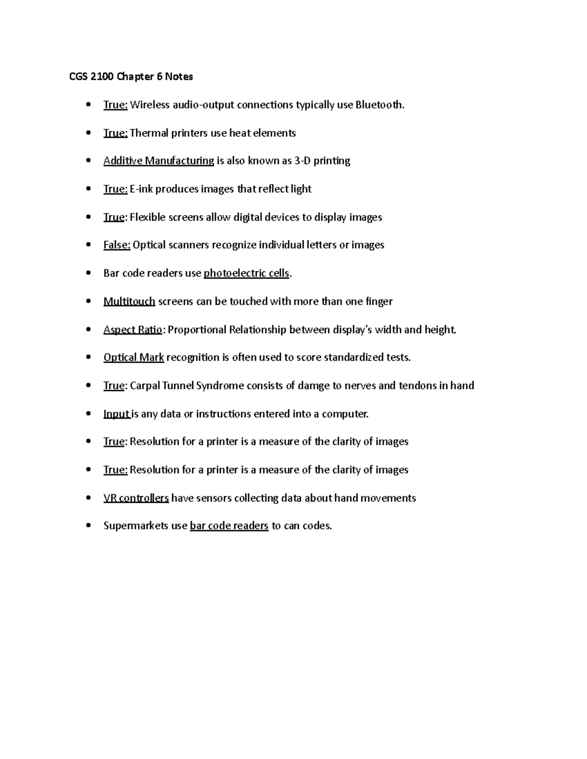 CGS 2100 Chapter 6 Notes - CGS 2100 Chapter 6 Notes True: Wireless ...