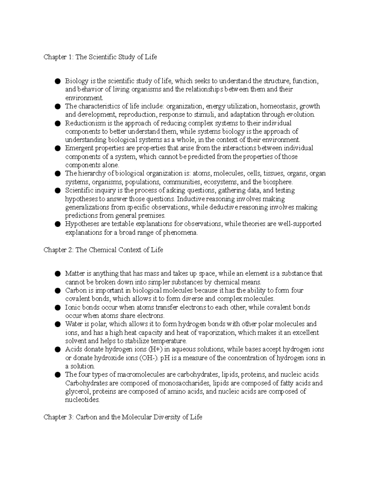 Biological sciences ch 1-5 summary - Chapter 1: The Scientific Study of ...