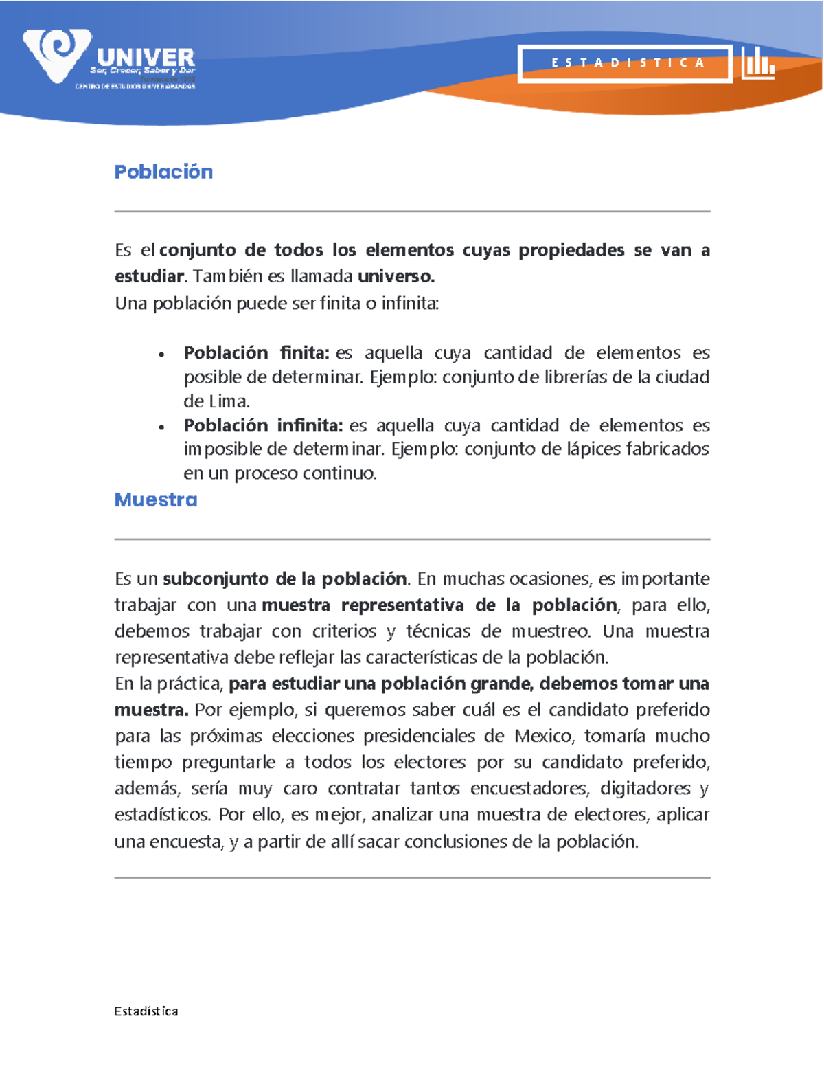 Poblacion, muestra y ejemplos - EstadÌstica PoblaciÛn Es el conjunto de ...