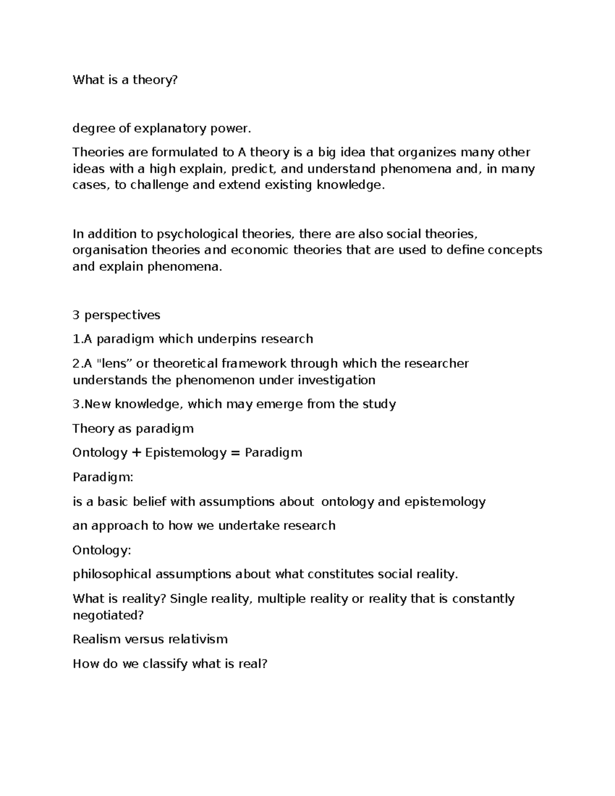 Document 68 - PSY123 - What is a theory? degree of explanatory power ...