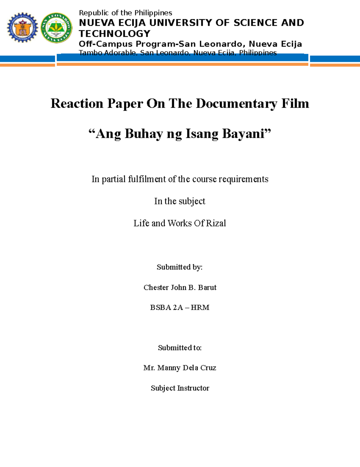 Header-slne-1 - Sldc - Reaction Paper On The Documentary Film “Ang ...