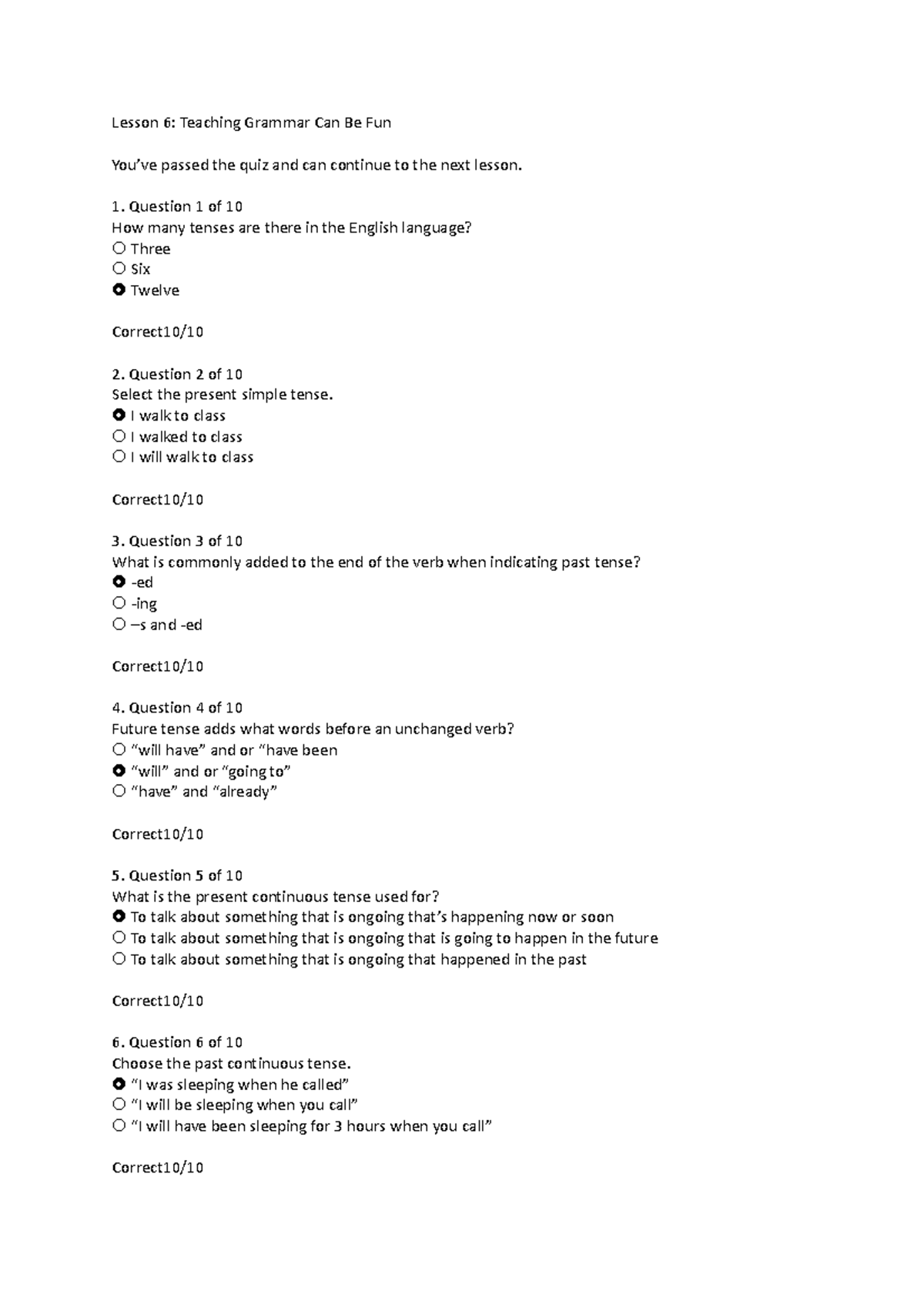 Lesson 6 Teaching Grammar Can Be Fun - Quiz - Lesson 6: Teaching ...