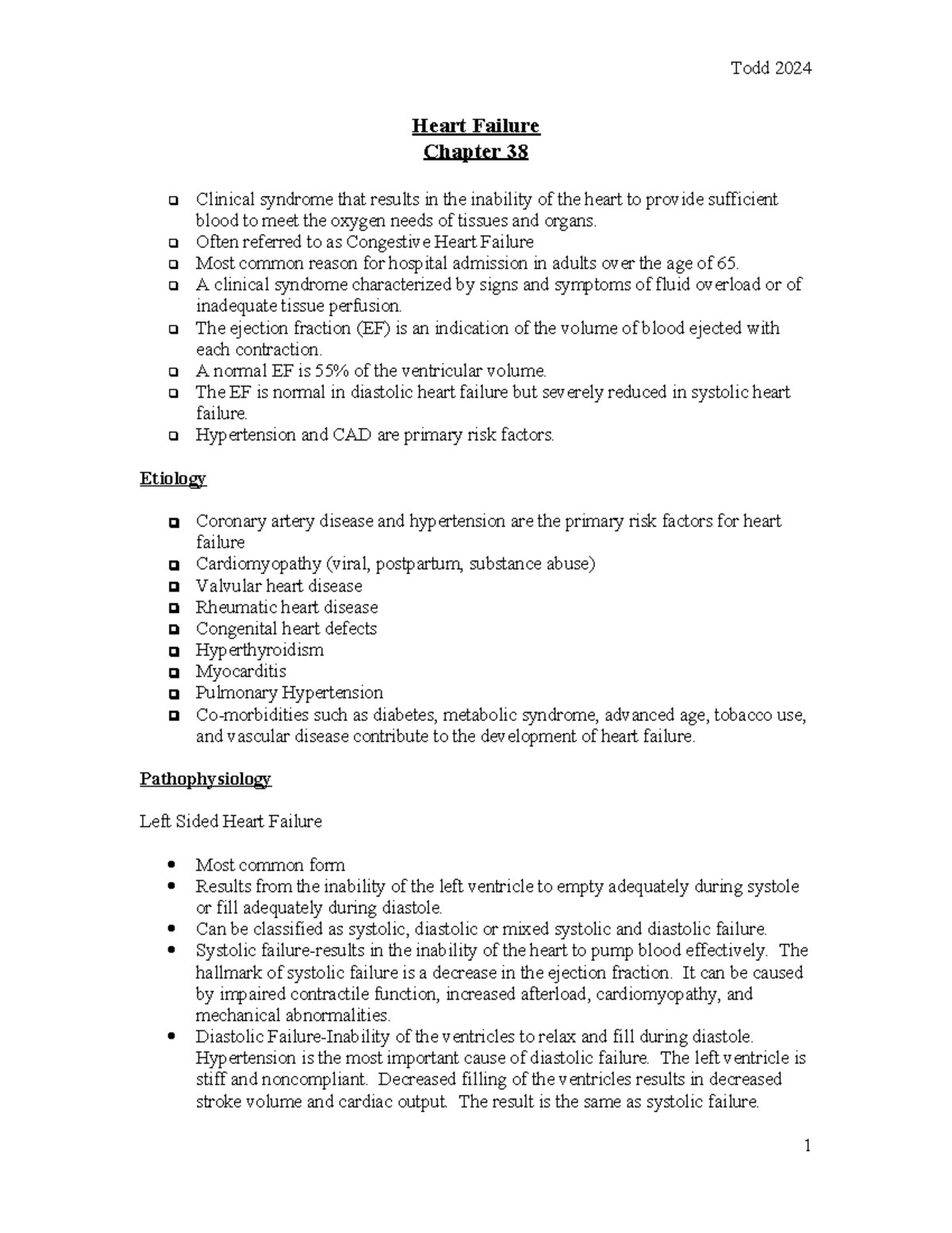 Cardiology Heart failure lecture 2024 - Heart Failure Chapter 38 ...