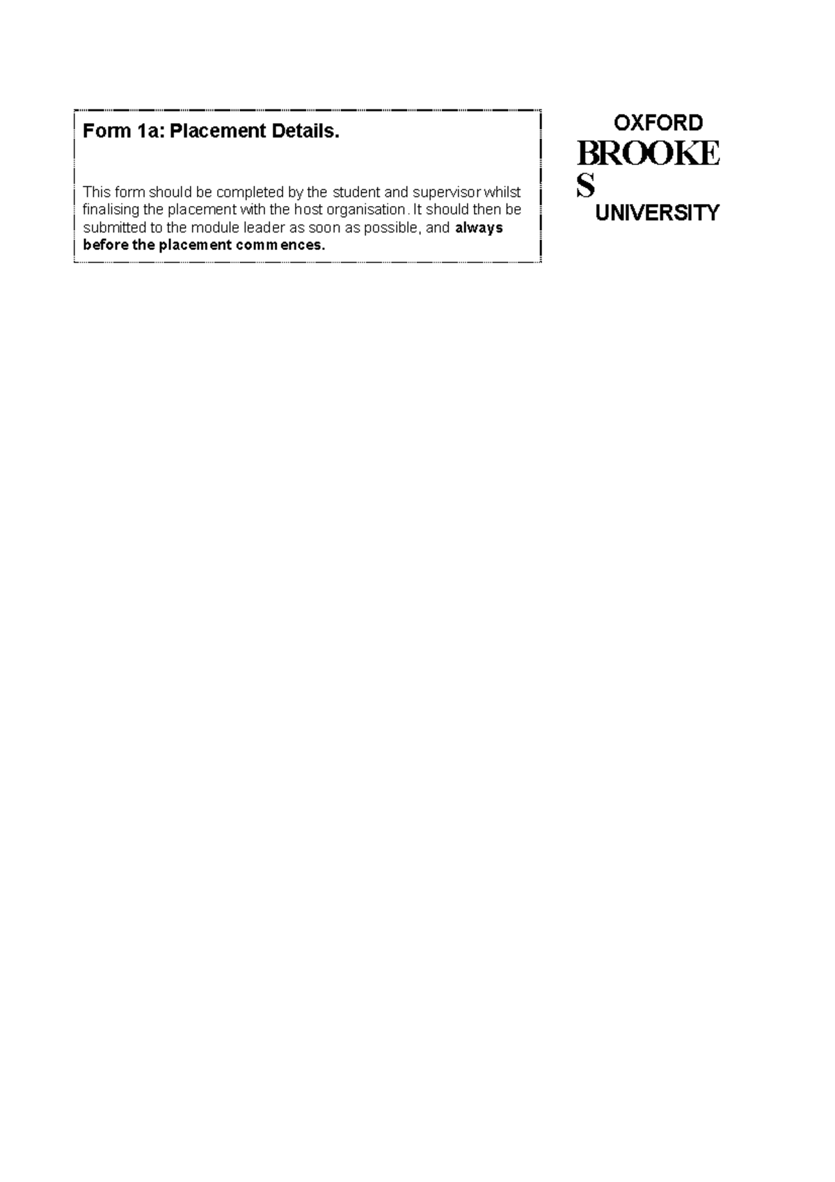 Placement Forms - Form 1a: Placement Details. This form should be ...