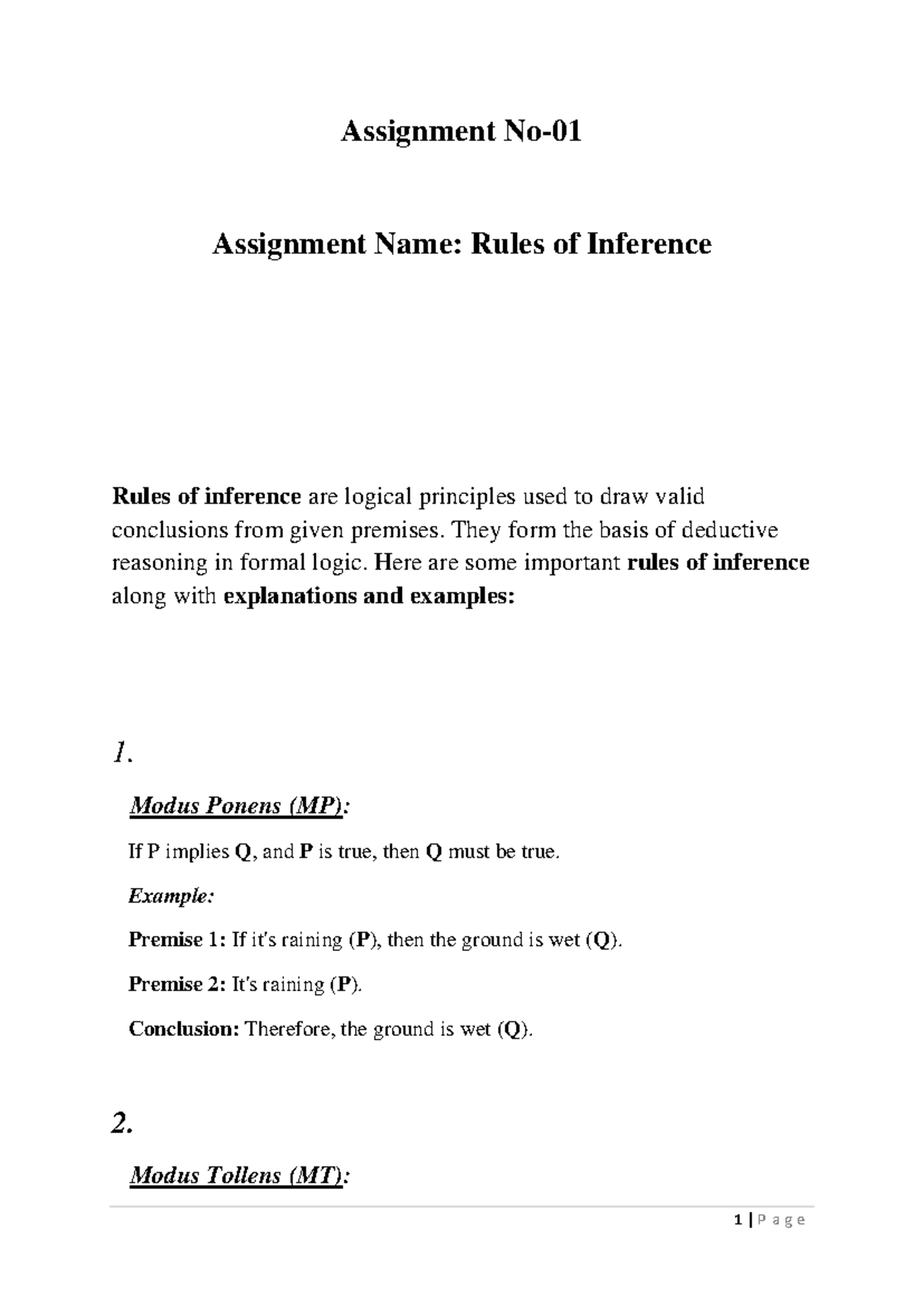Rules Of Inference 01 - Assignment No- 01 Assignment Name: Rules of Inference Rules of inference ...