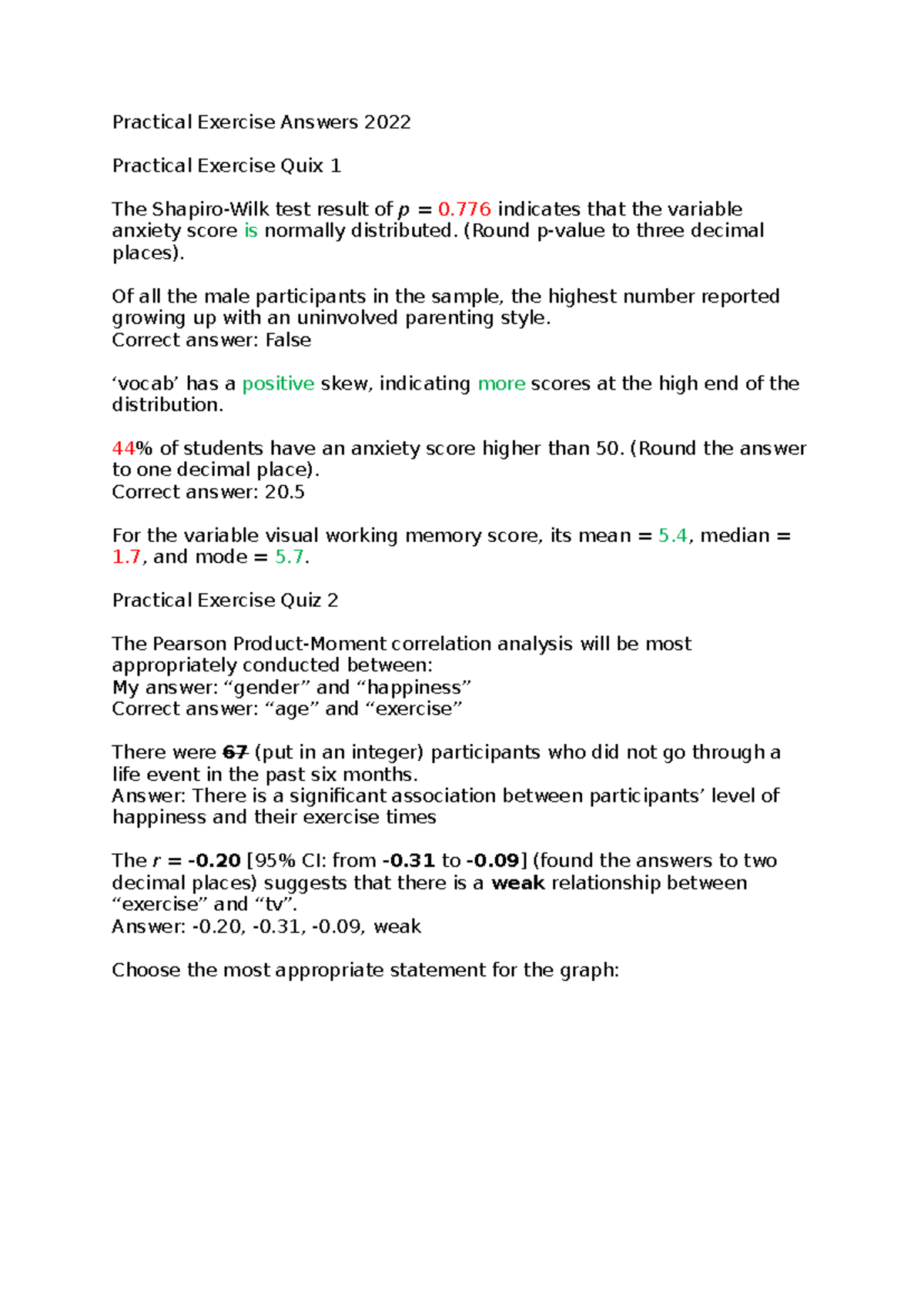 Practical Exercise Answers 2022 - (Round p-value to three decimal ...