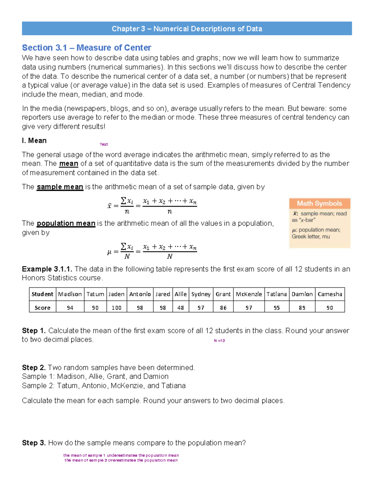 Chapter 3 Notes Pg 1 - Chapter 3 – Numerical Descriptions of Data ...