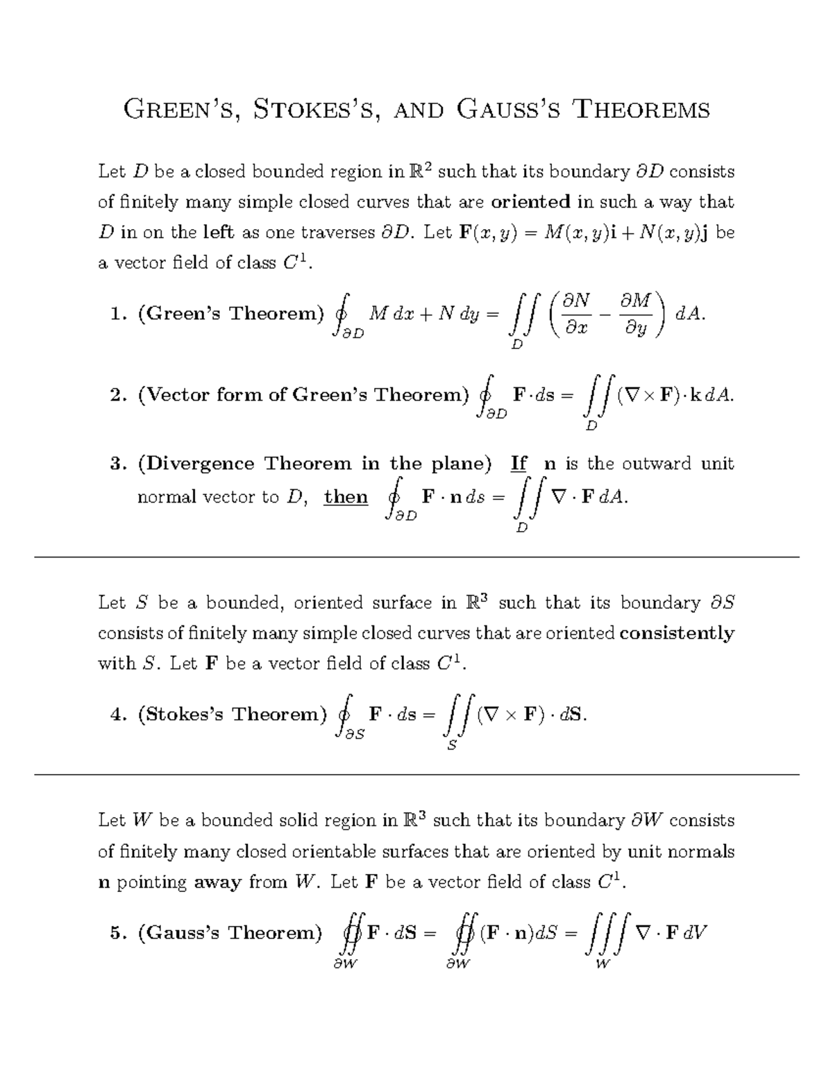 Green-Stokes-Gauss - Green's Theorem practice Example. Gauss's Theorem practice Example. Stoke's ...