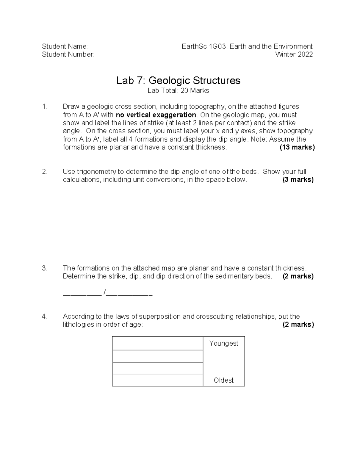 Lab 7 - Dataset G - Winter 2022 - Student Name: EarthSc 1G03: Earth and ...