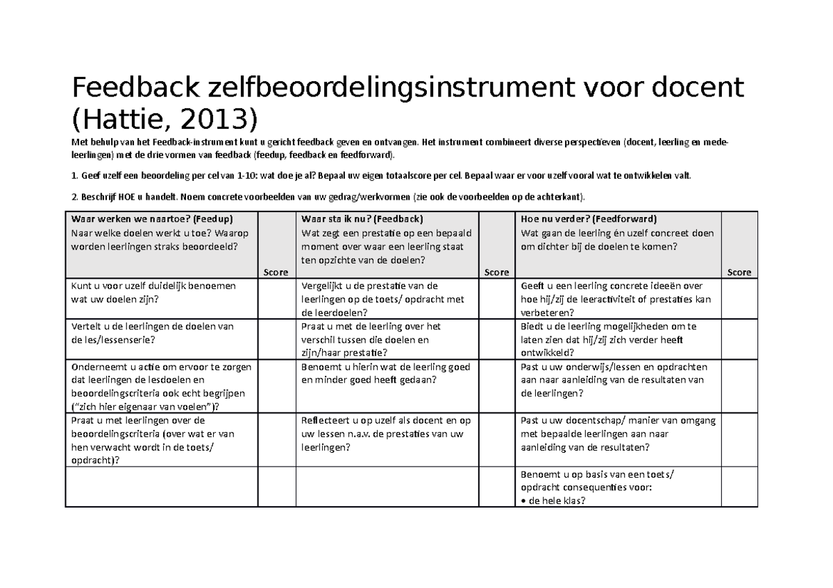 Feedback instrument docent les 4 - Feedback zelfbeoordelingsinstrument ...