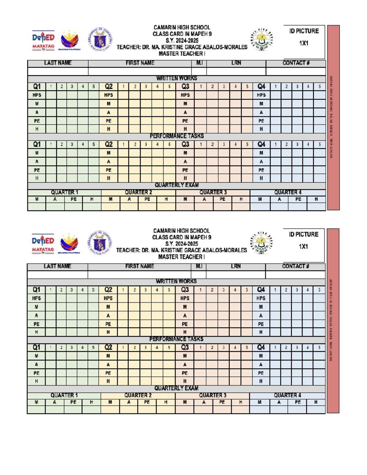 Print CARD - GOOD FOR TEACHERS - CAMARIN HIGH SCHOOL DepED G NG 1 CLASS ...