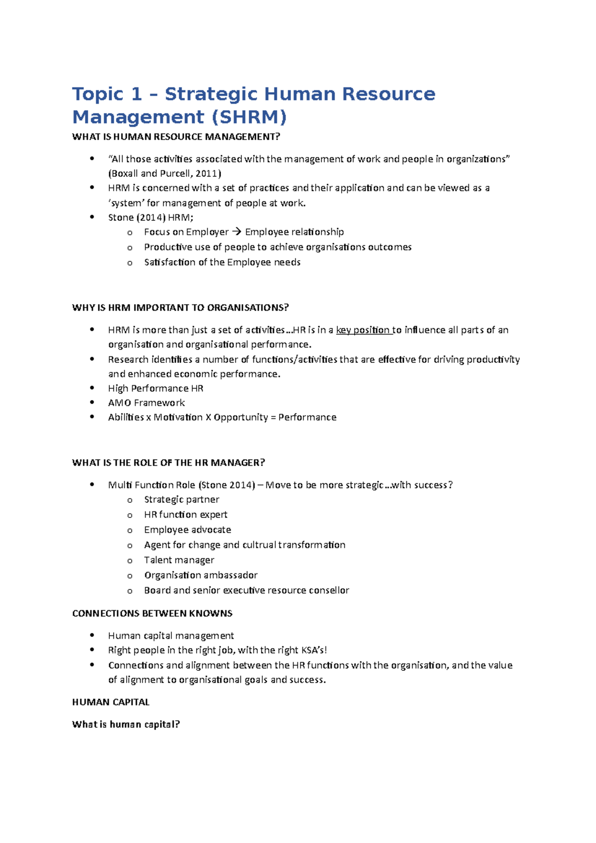 MMH331 Strategic HR Notes - Topic 1 – Strategic Human Resource ...