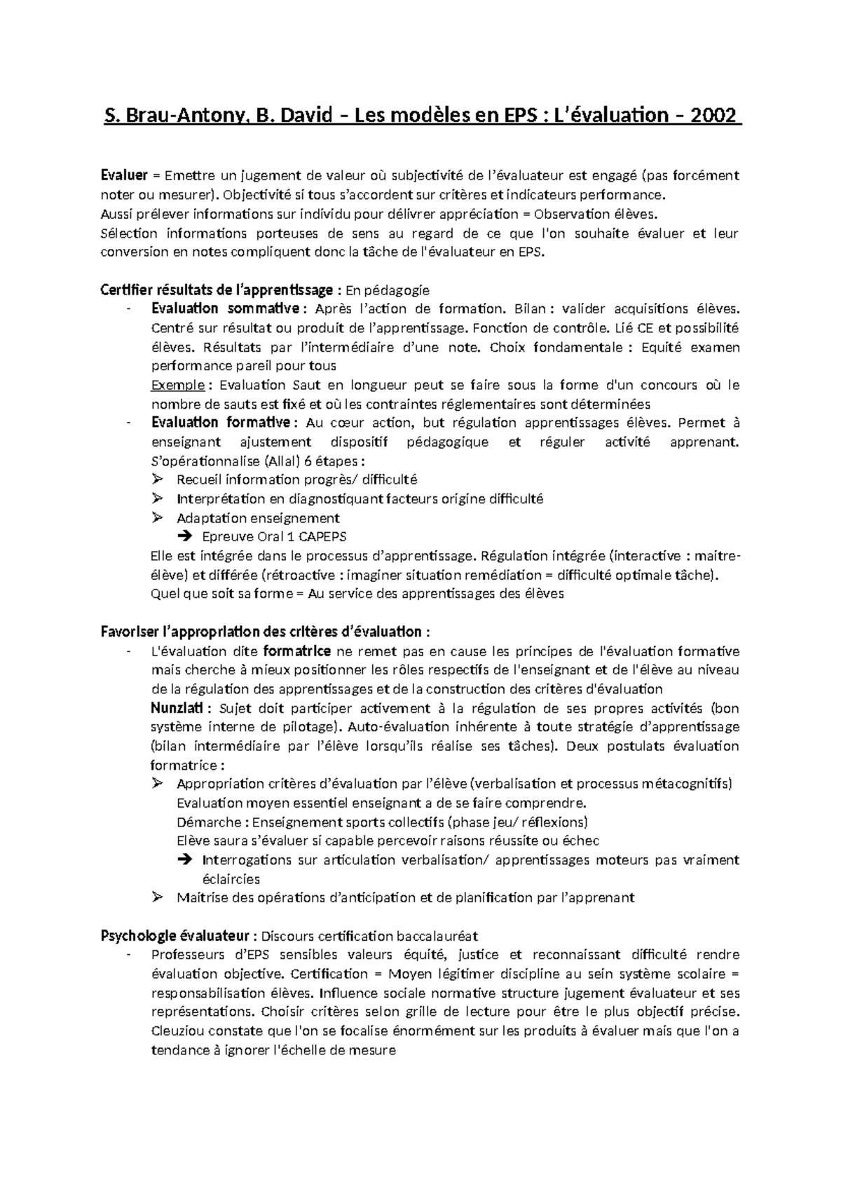 S. Brau-Antony, B. David – Les modèles en EPS - L’évaluation - S. Brau-Antony, B. David – Les ...