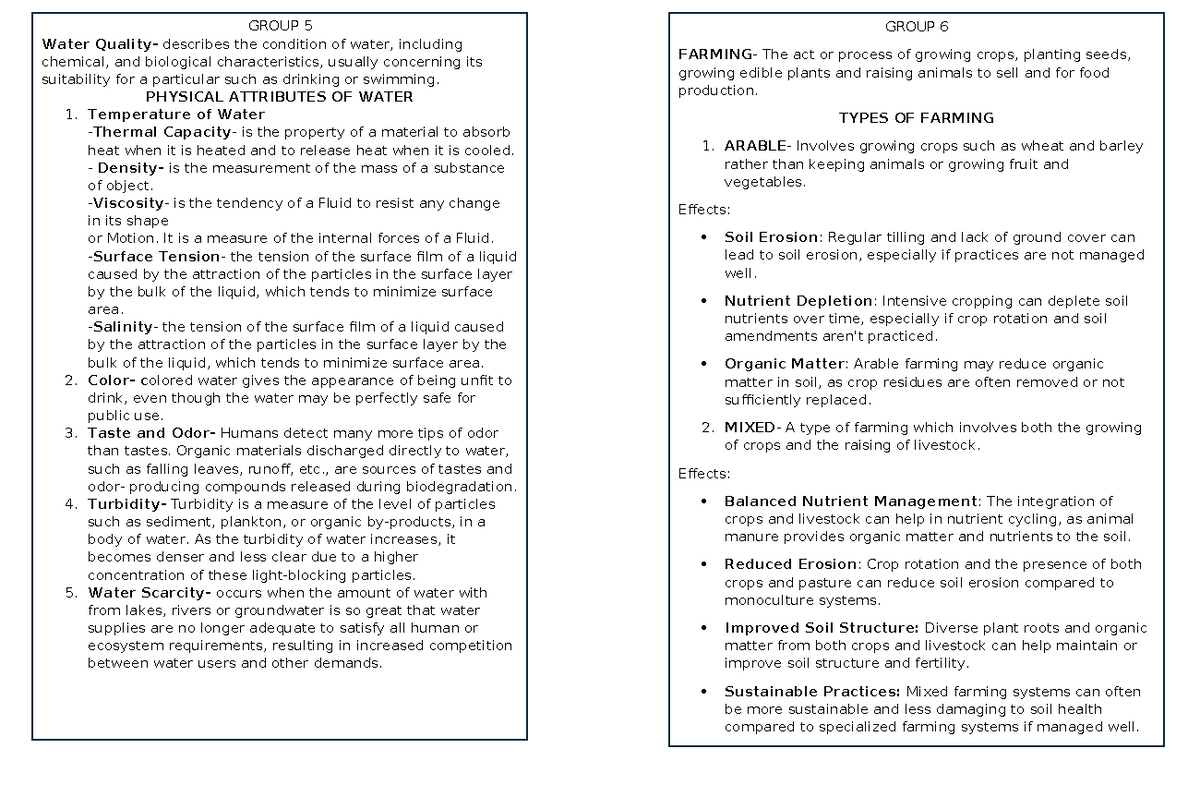 E- Science Notes 1ST Q - GROUP 5 Water Quality- describes the condition ...