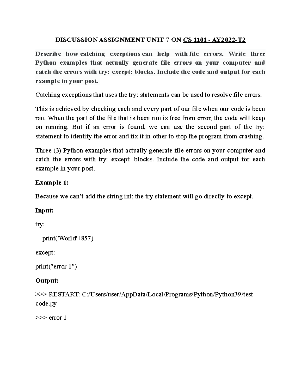 Discussion Assignment UNIT 8 ON CS 1101 - DISCUSSION ASSIGNMENT UNIT 7 ... Discussion Assignment UNIT 8 ON CS 1101 - DISCUSSION ASSIGNMENT UNIT 7 ...