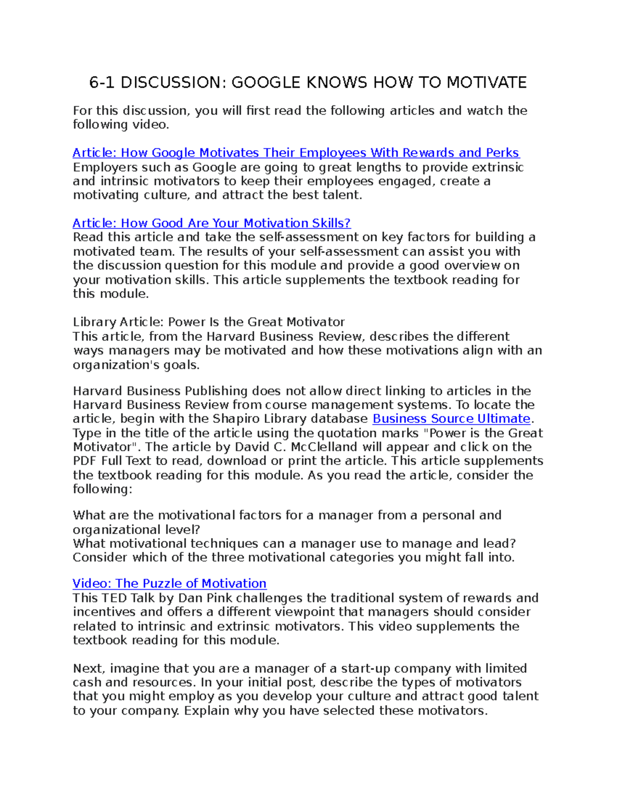 6-1 Google Knows HOW TO Motivate - 6-1 DISCUSSION: GOOGLE KNOWS HOW TO ...