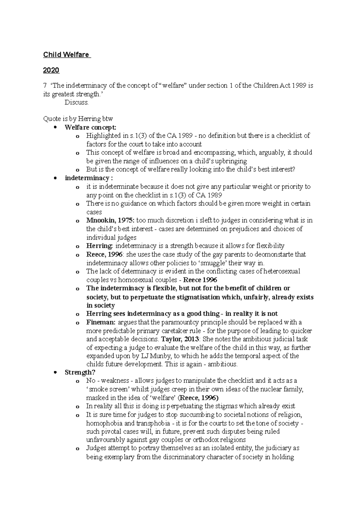 Child Welfare - notes - Child Welfare 2020 7 ‘The indeterminacy of the ...