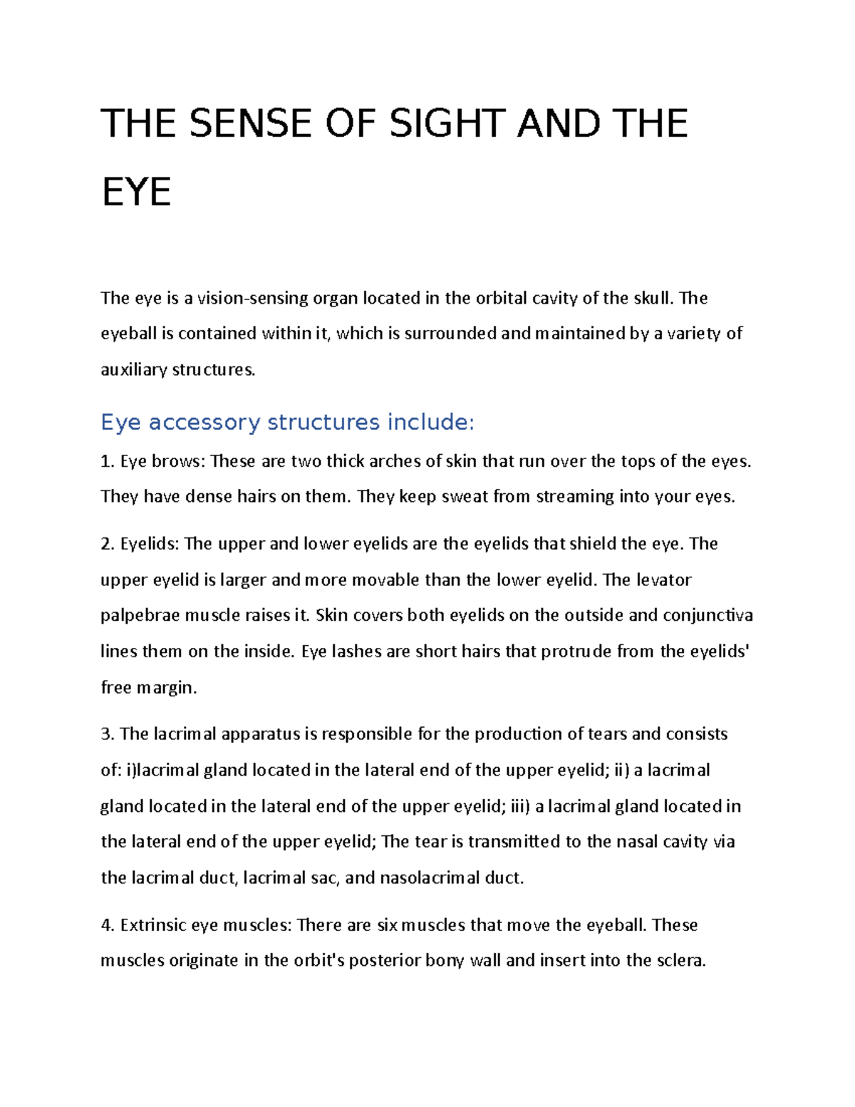 THE Sense OF Sight AND THE EYE Anatomy AND Physiology - THE SENSE OF ...