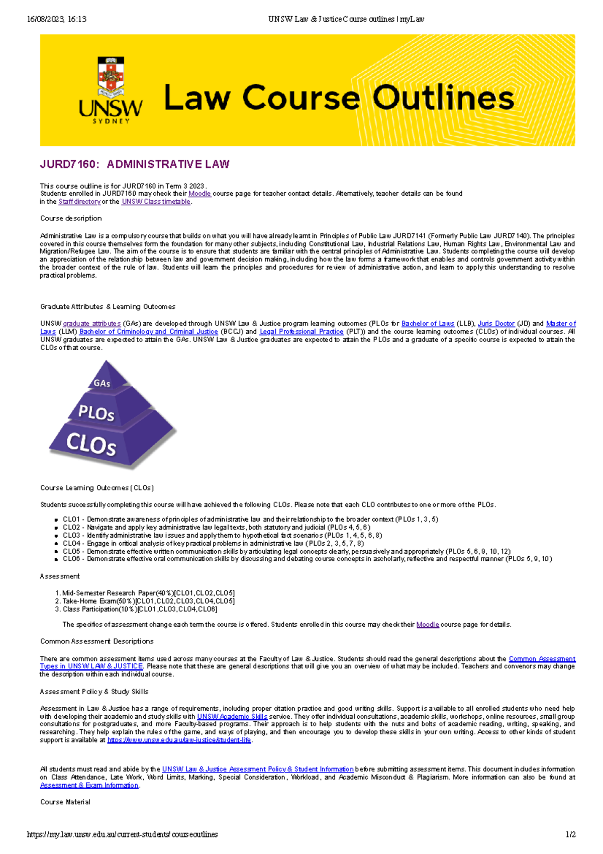 JURD7160 Course Outline - 16/08/2023, 16:13 UNSW Law & Justice Course ...