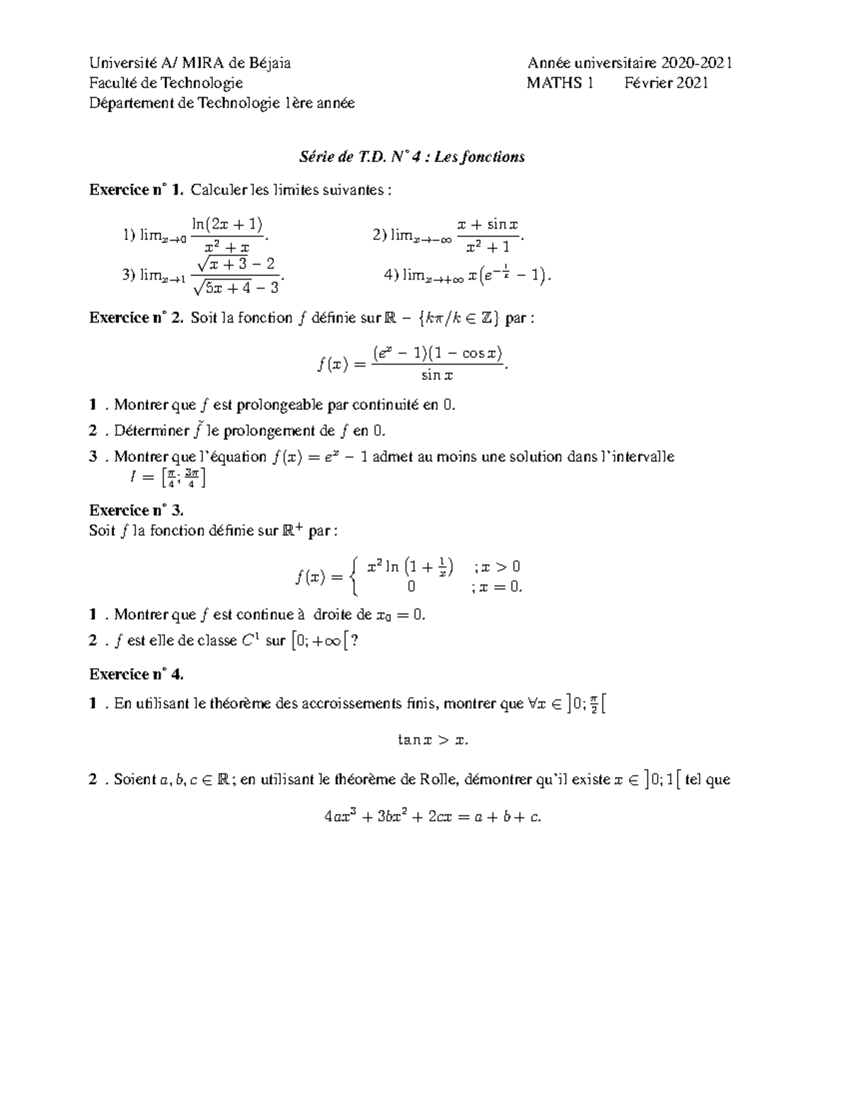 Serie TD4 Math1 (V1) - Universit ́e A/ MIRA de B ́ejaia Ann ́ee ...