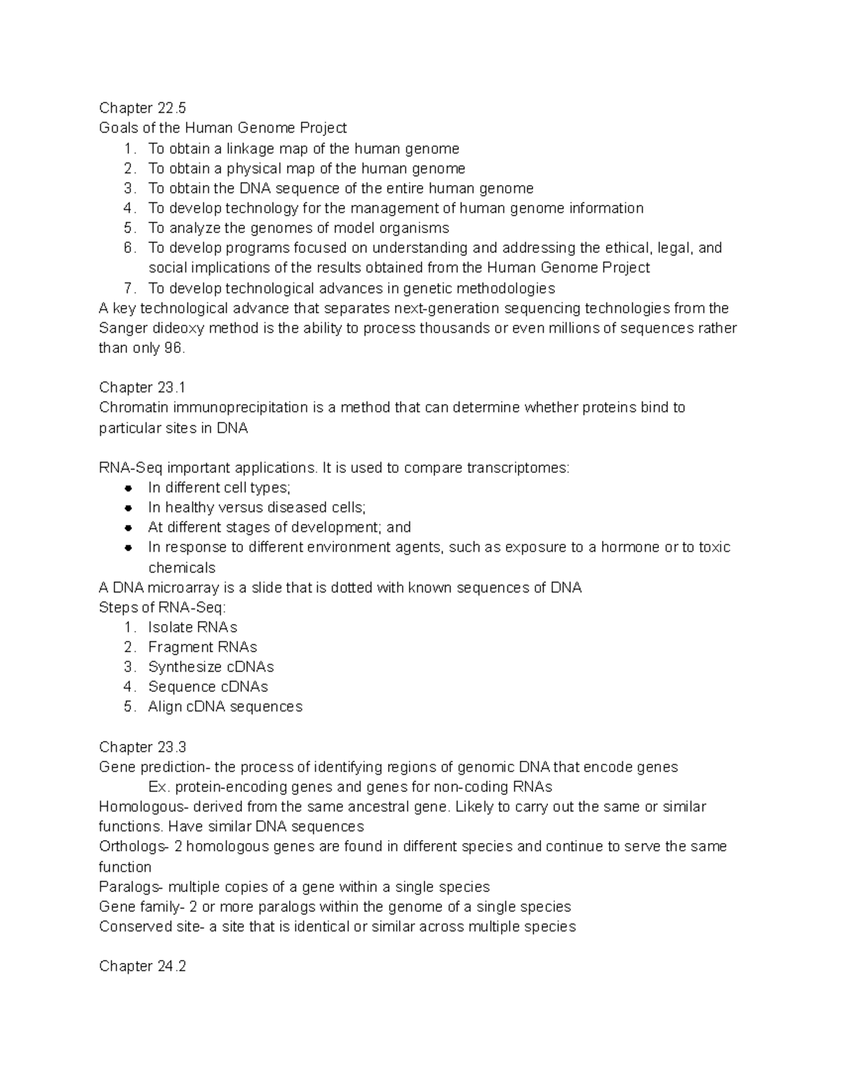 Genetics Exam 4 - Review material for exam 4 - Chapter 22. Goals of the ...