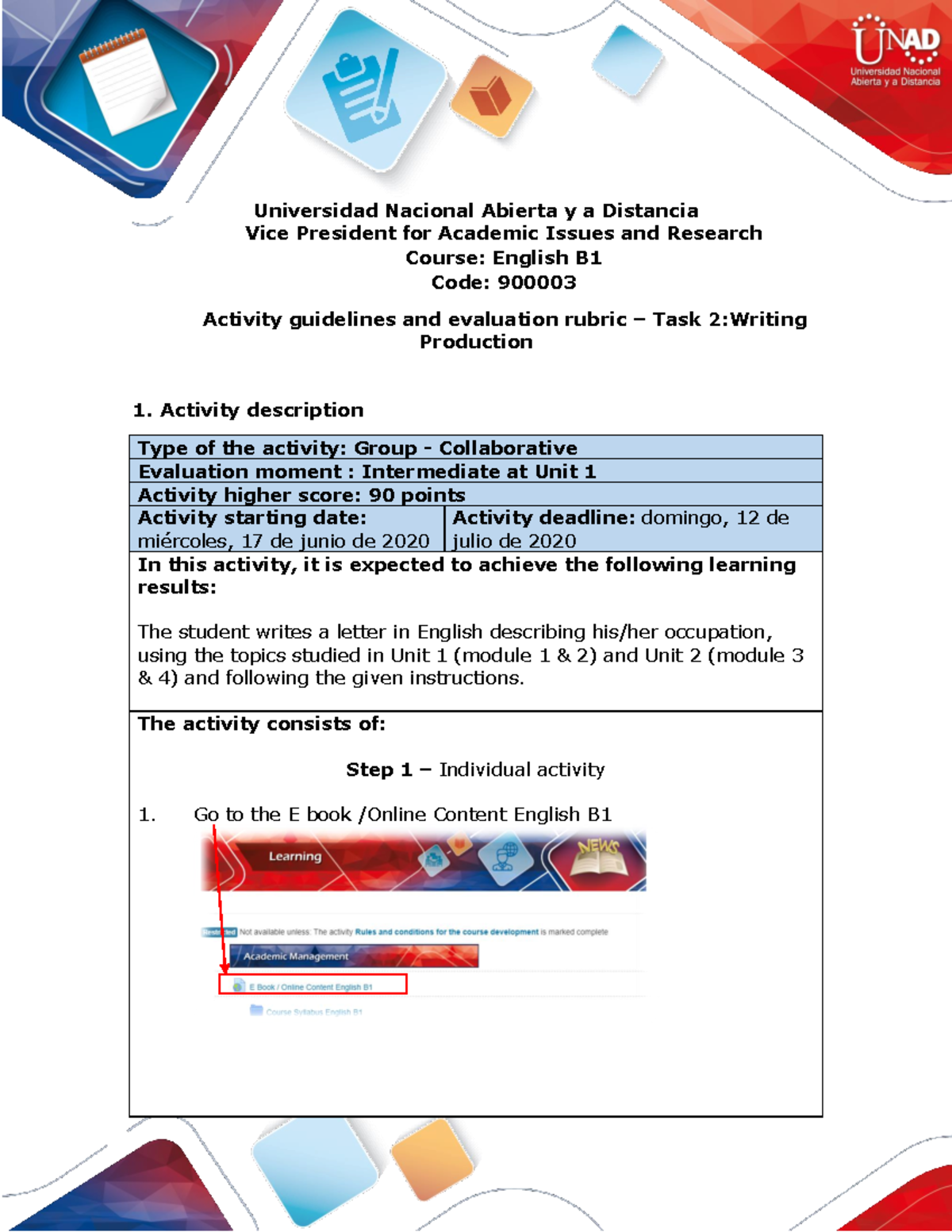 Activities guide and evaluation rubric - Unit 1 - Task 2 - Writing ...