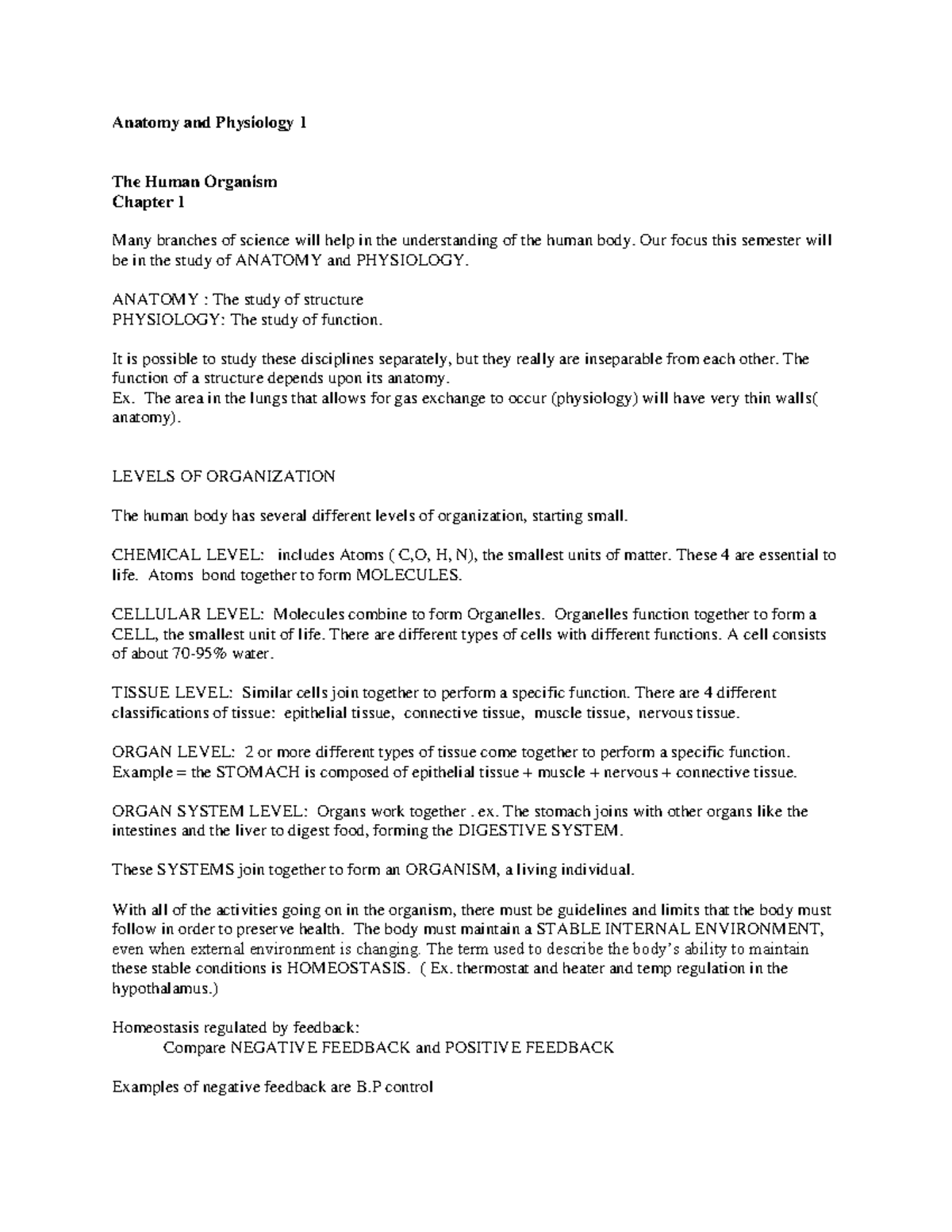 Chapter 1-3 1 - study review - Anatomy and Physiology 1 The Human ...