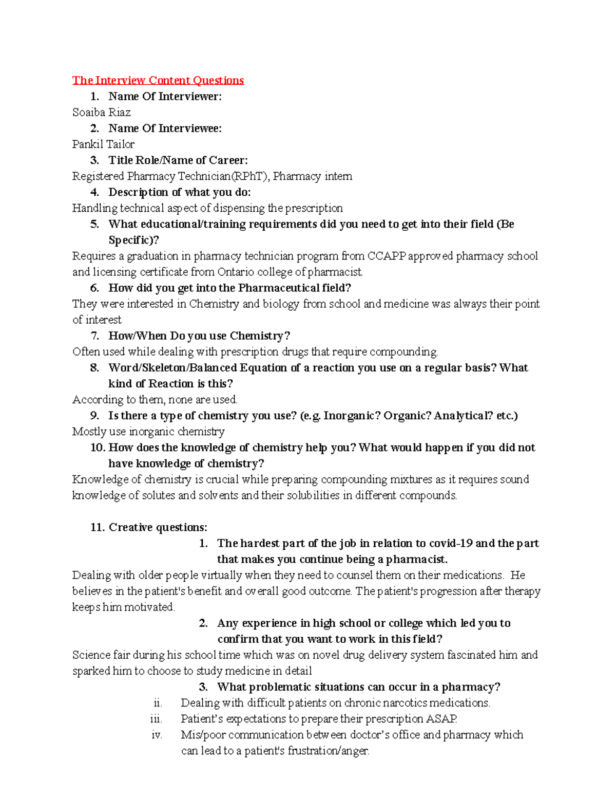 Chemistry in Careers Full Interview Q A - The Interview Content ...