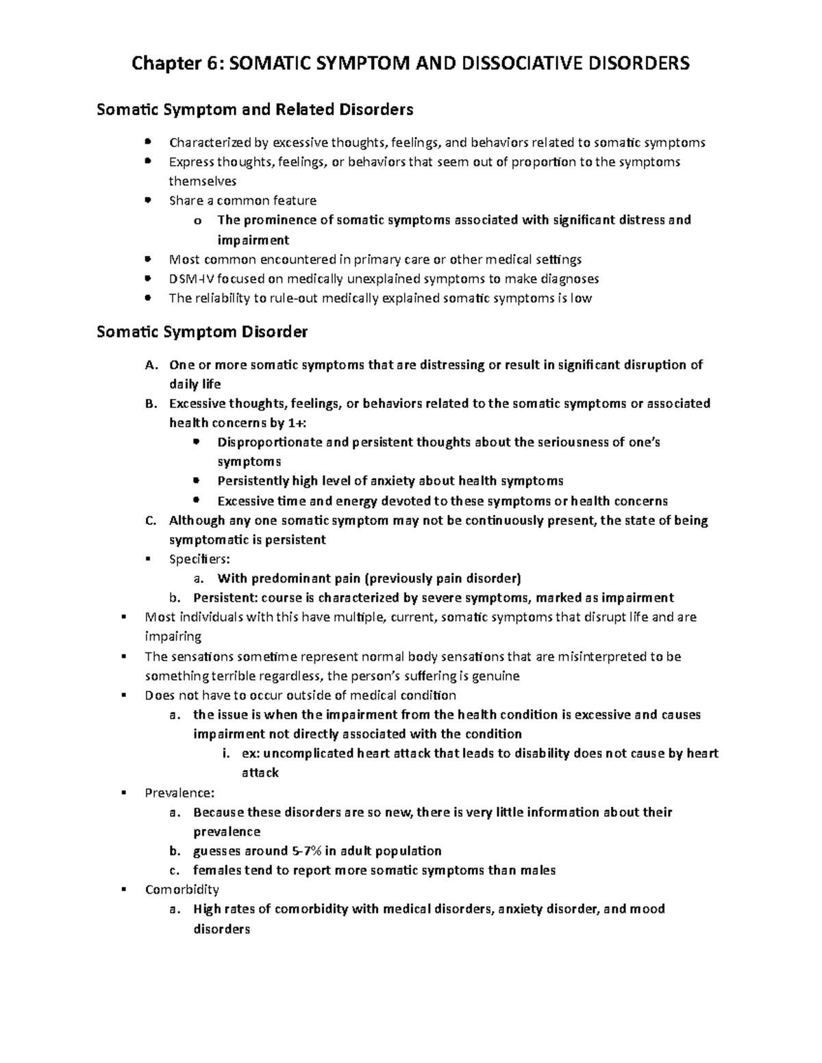 Psych Chapter 6 Notes - Somatic Symptom and Related Disorders ...