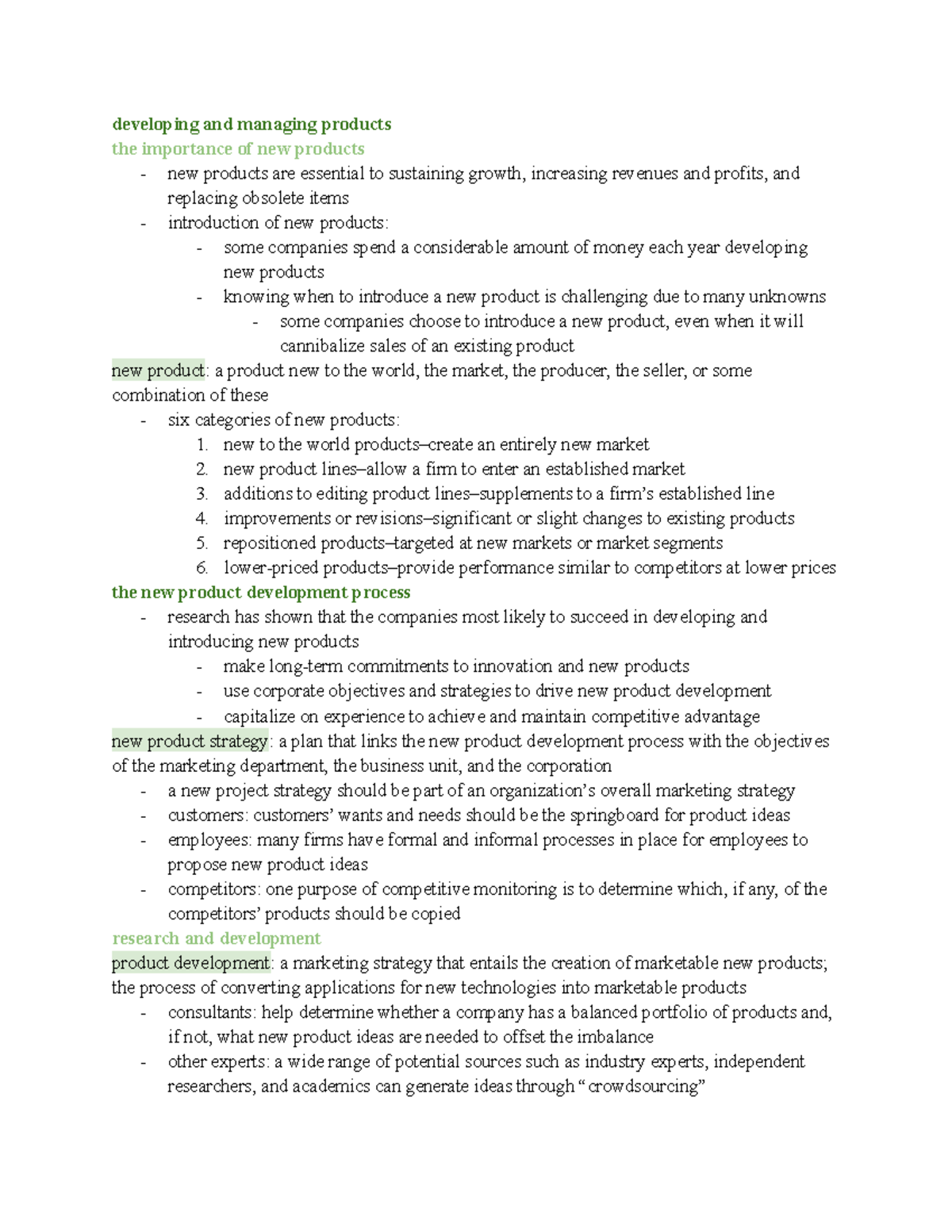 Mkt. ch. 11 - full cengage notes - developing and managing products the ...