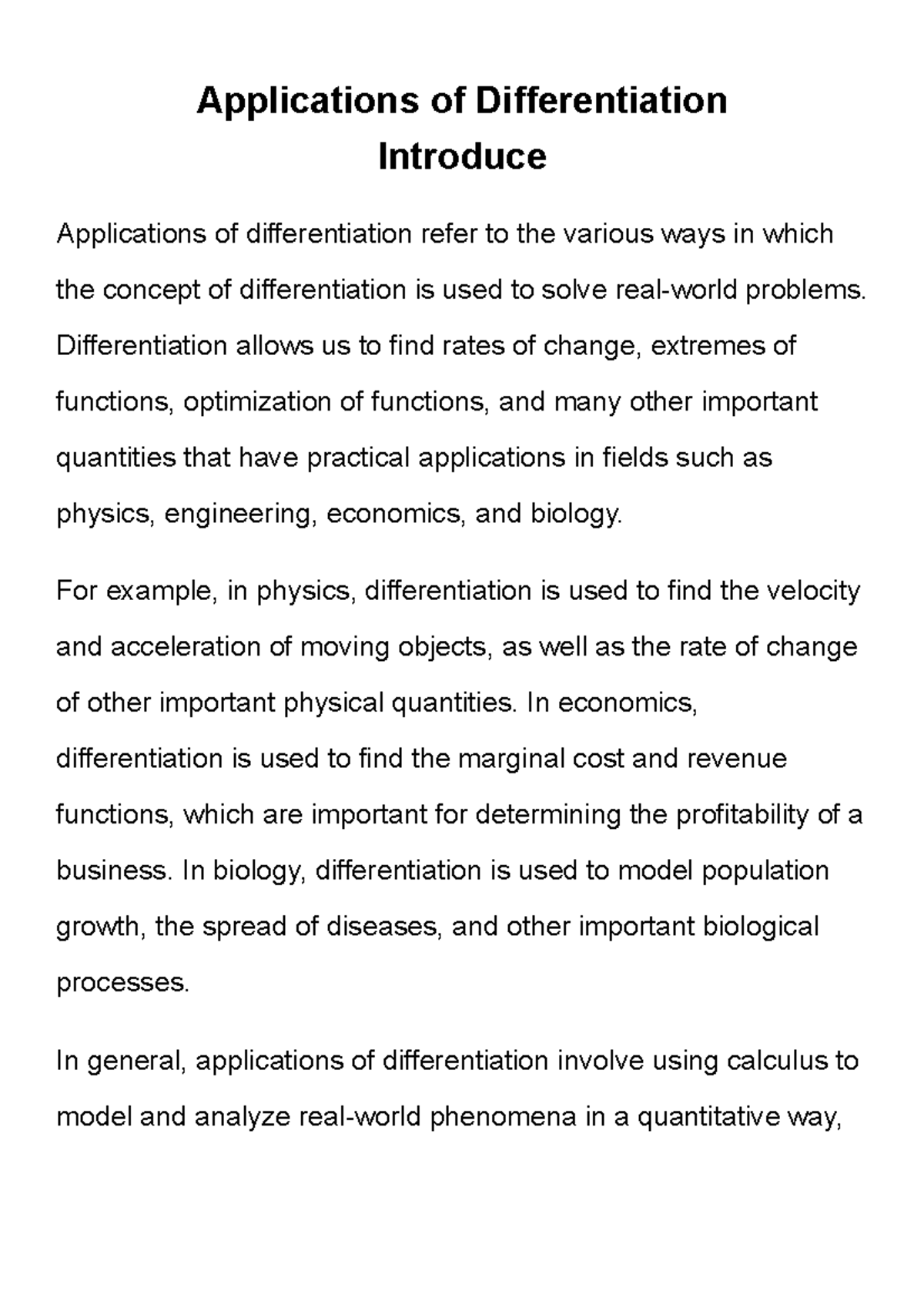 Applications of Differentiation Introduce - Applications of ...