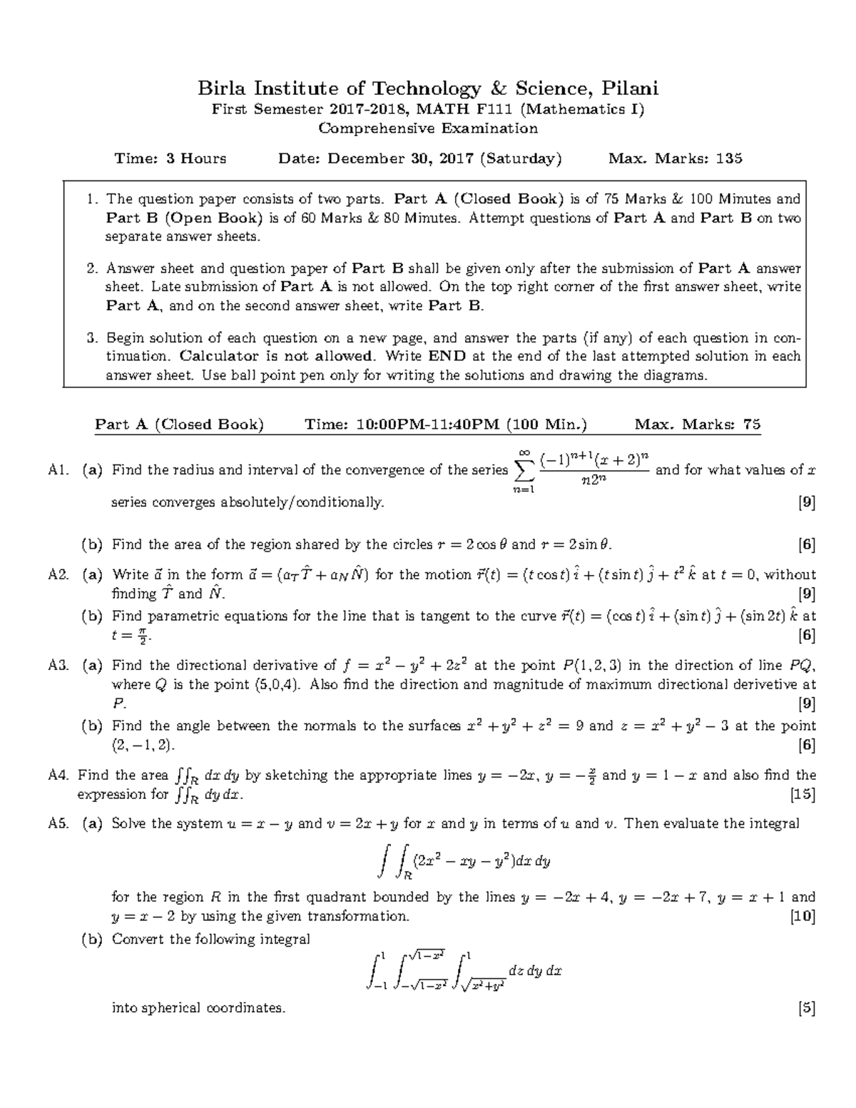 MATH F111 1010 CM 2017 1 - Mathematics - I - BITS Pilani - Studocu