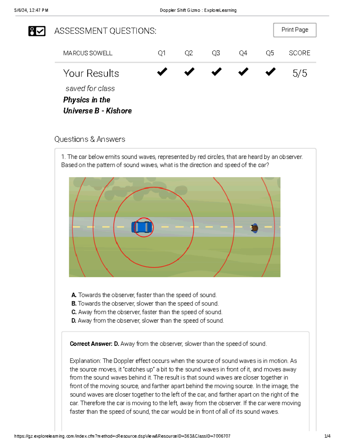 Doppler Shift Gizmo Explore Learning - ASSESSMENT QUESTIONS: Print Page ...