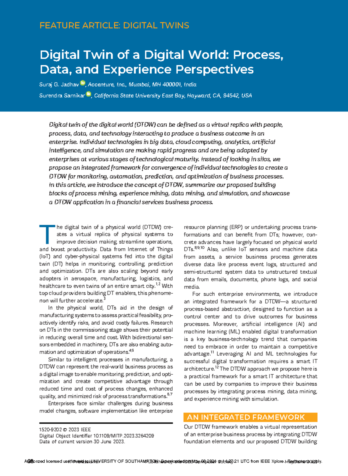 Digital Twin of a Digital World Process Data and Experience ...