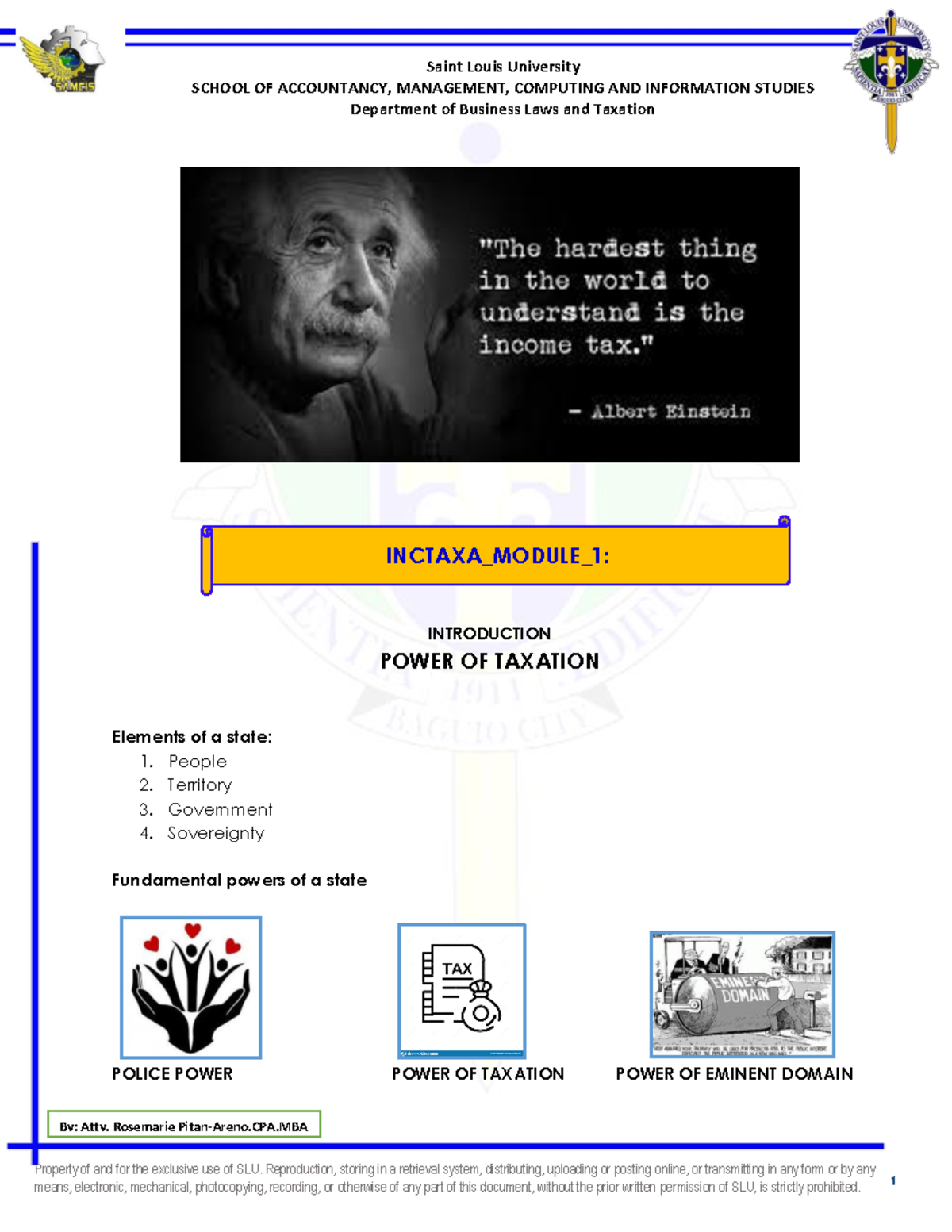 Module 1 Intrototaxn - Lecture notes 1 - Property of and for the ...