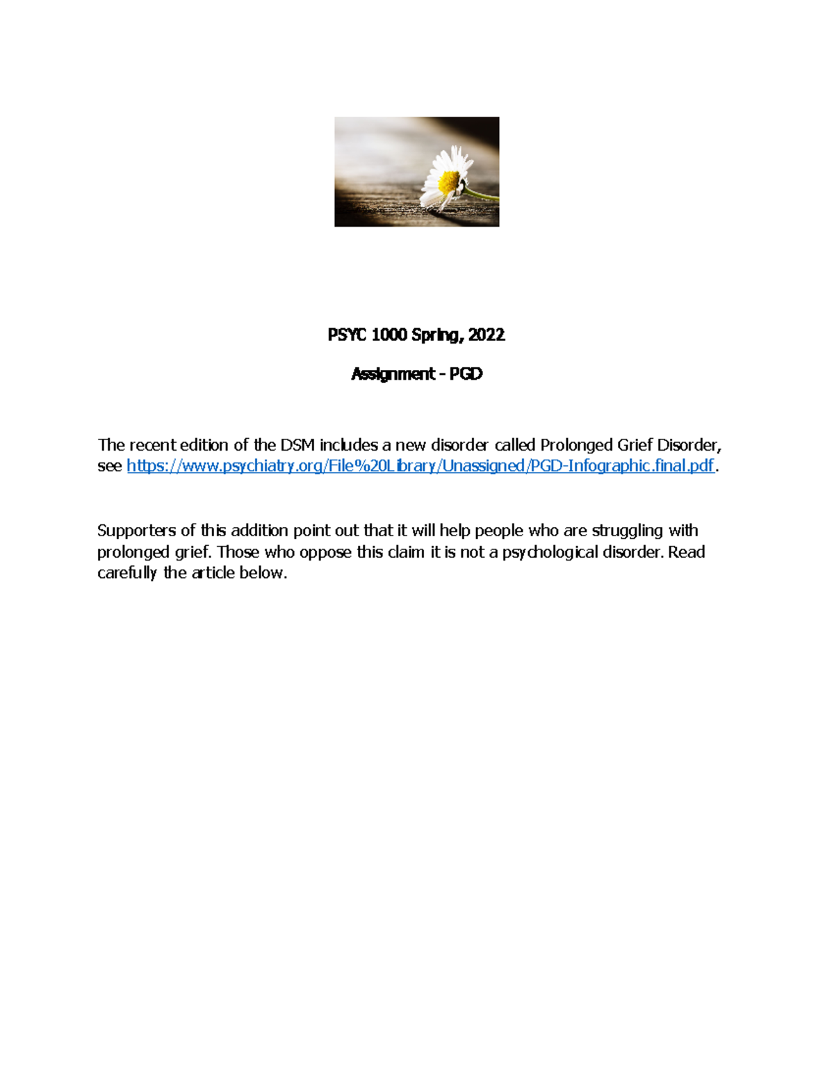 Psyc 1000 spring 2022 - assignment PGD - PSYC 1000 Spring, 2022 Assignment - PGD The recent ...