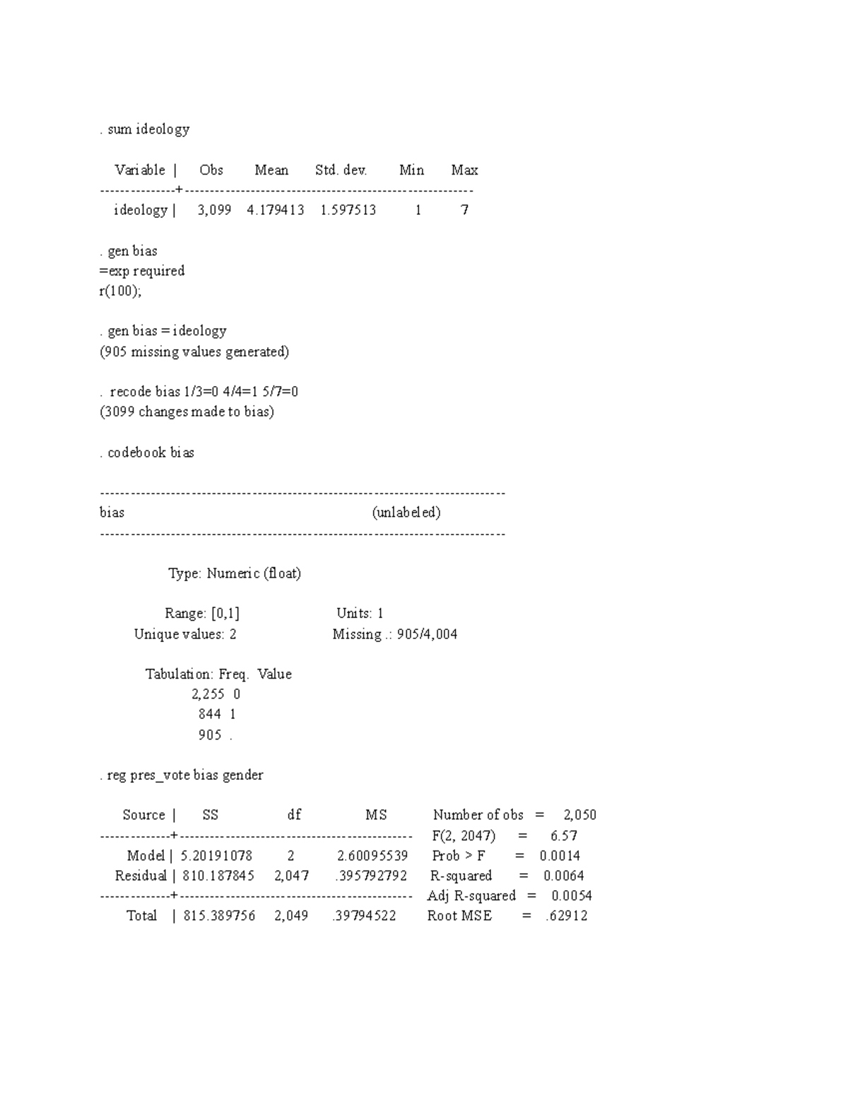 Problem Set 6 research methods in political science - . sum ideology Variable | Obs Mean Std ...